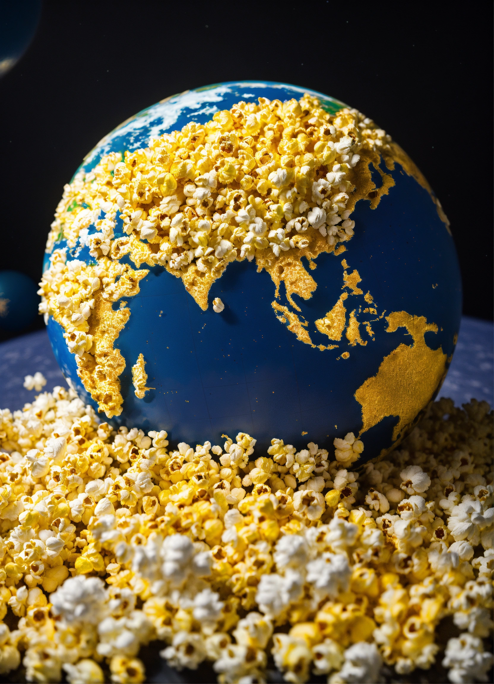 Lexica - The globe from space but the world is covered in popcorn