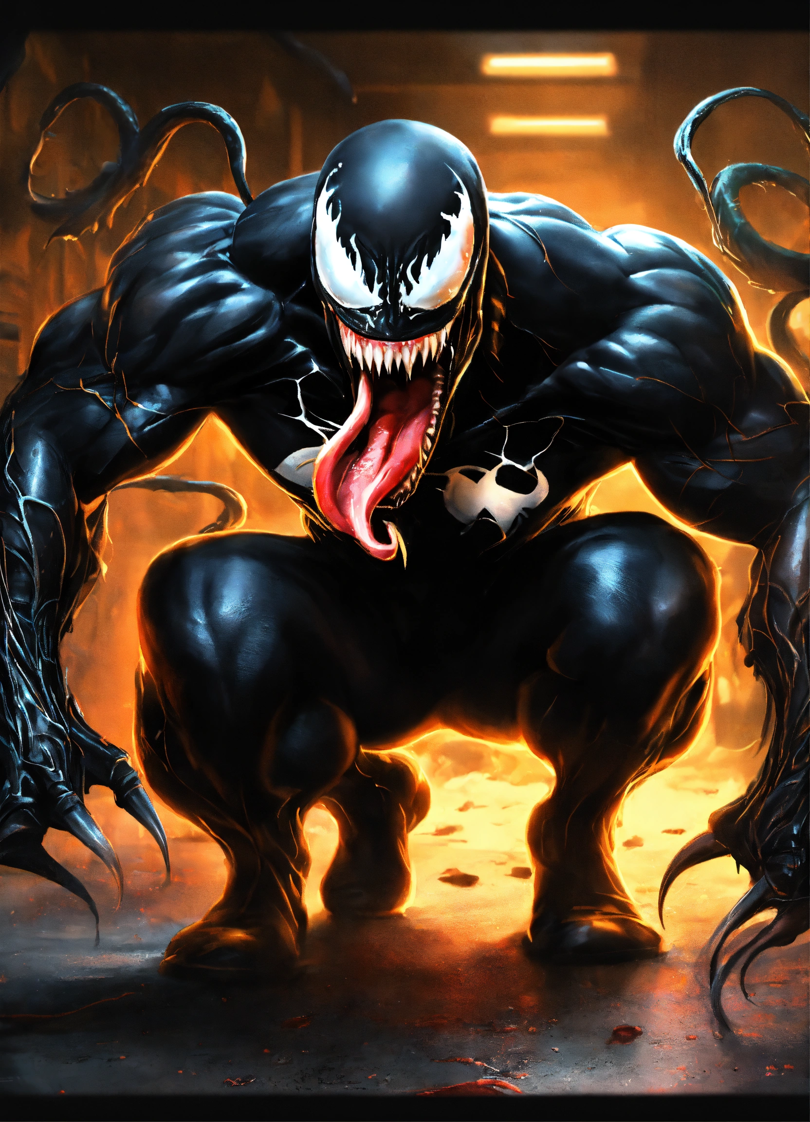 Lexica - Image Ultra-realistic of Venom on his knees, covering his ears ...