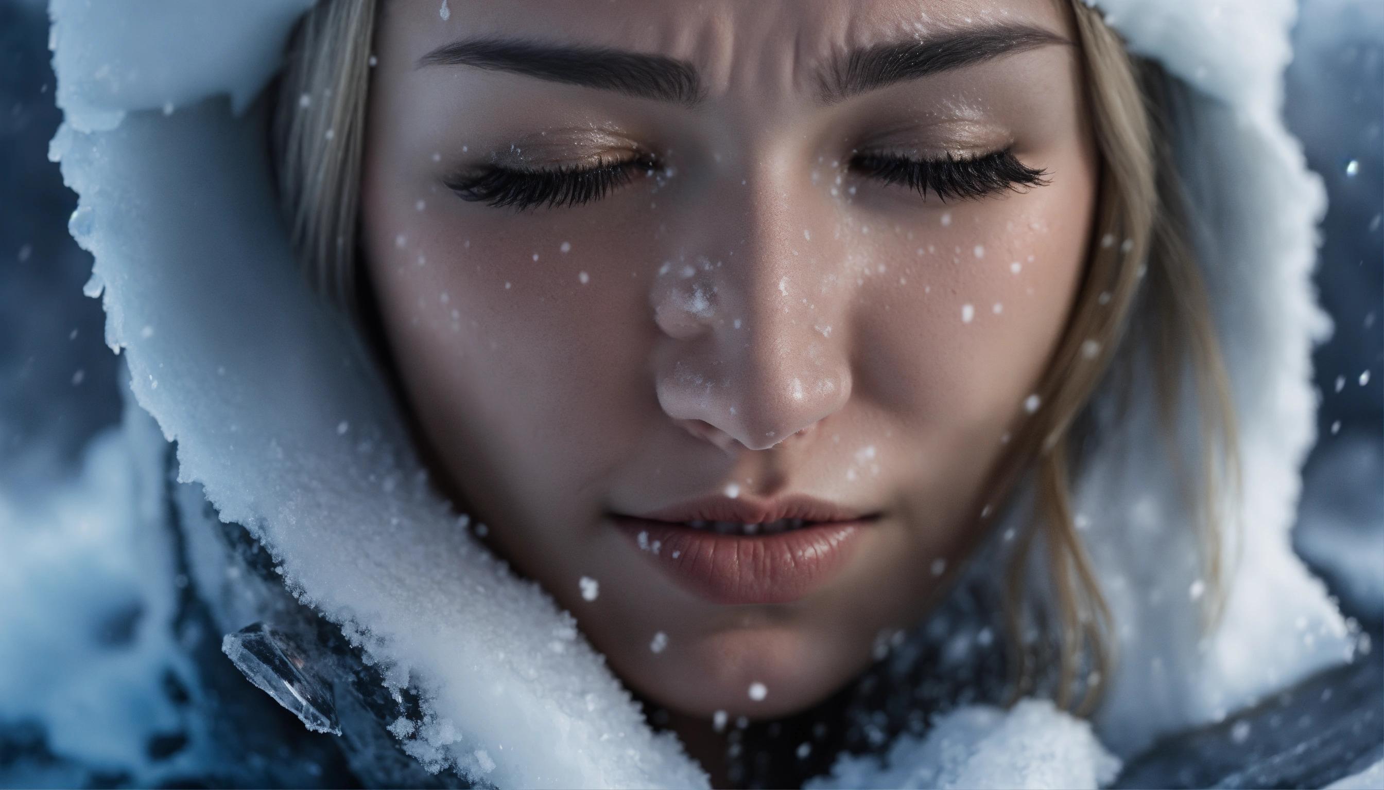 Lexica - Produce images of a woman crying tears of ice in a cold and ...
