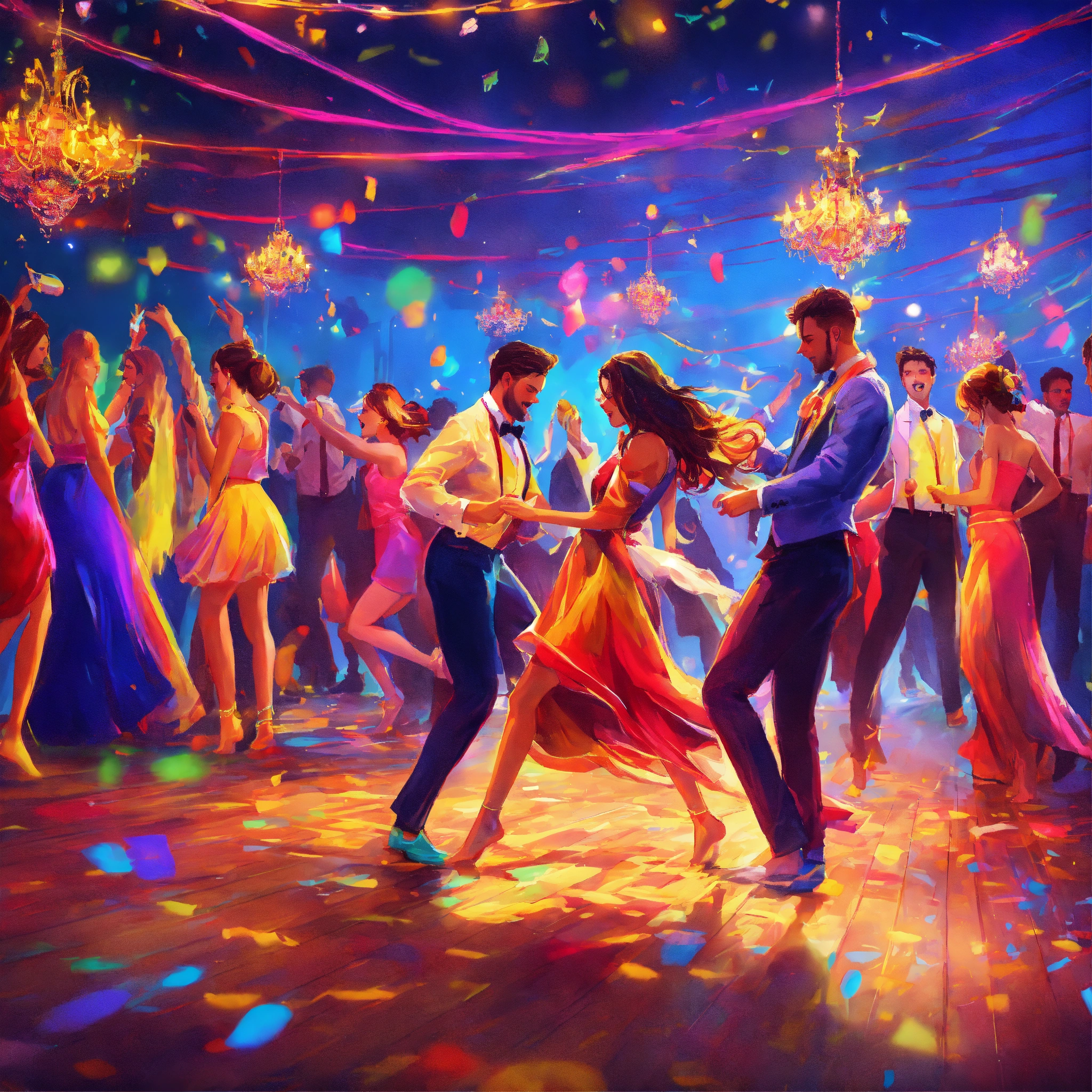 Lexica - Colorful art of crazy prom dance 8k wallpaper, barefoot