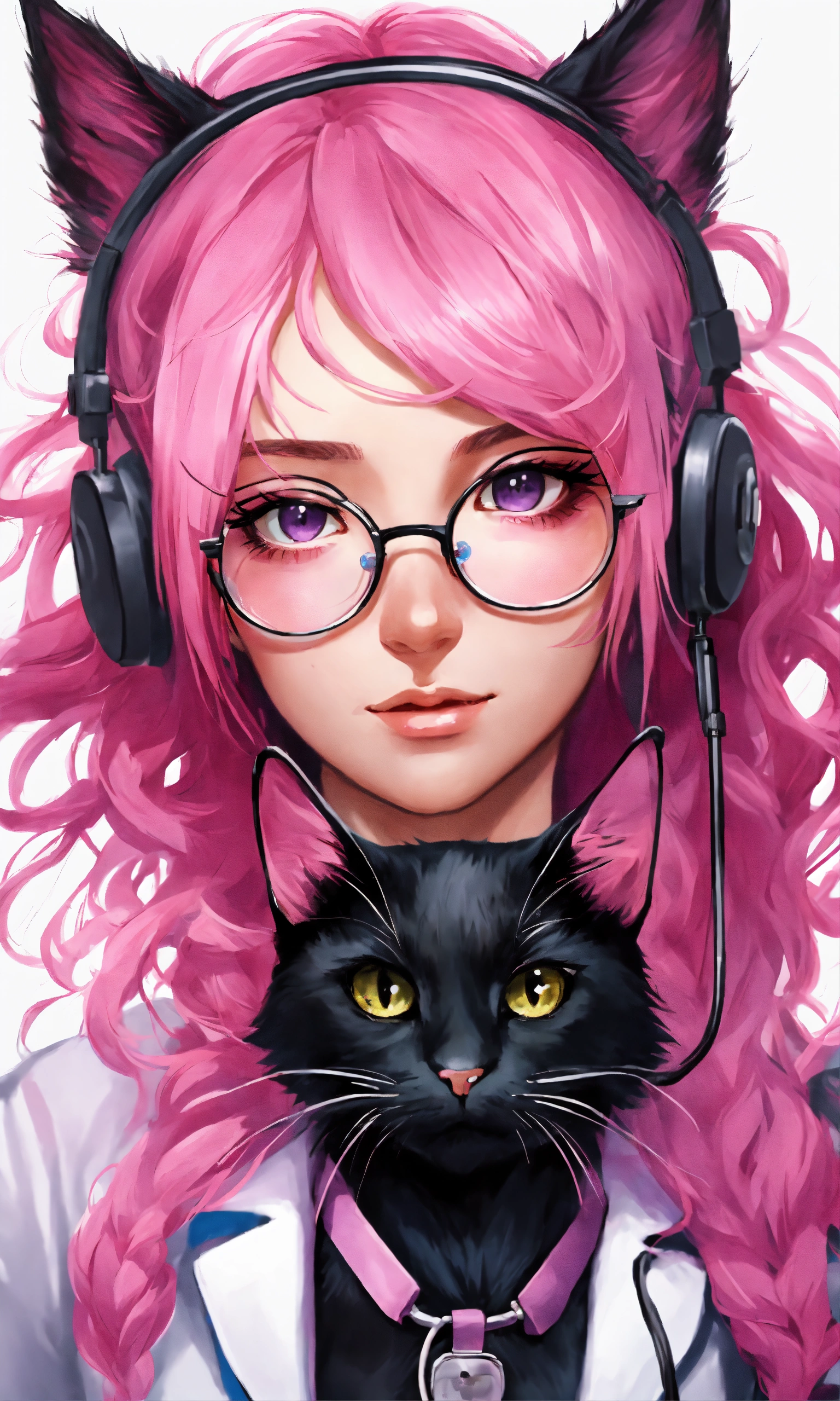 Lexica - Female doctor, with long pink hair, with ears cat color black ...