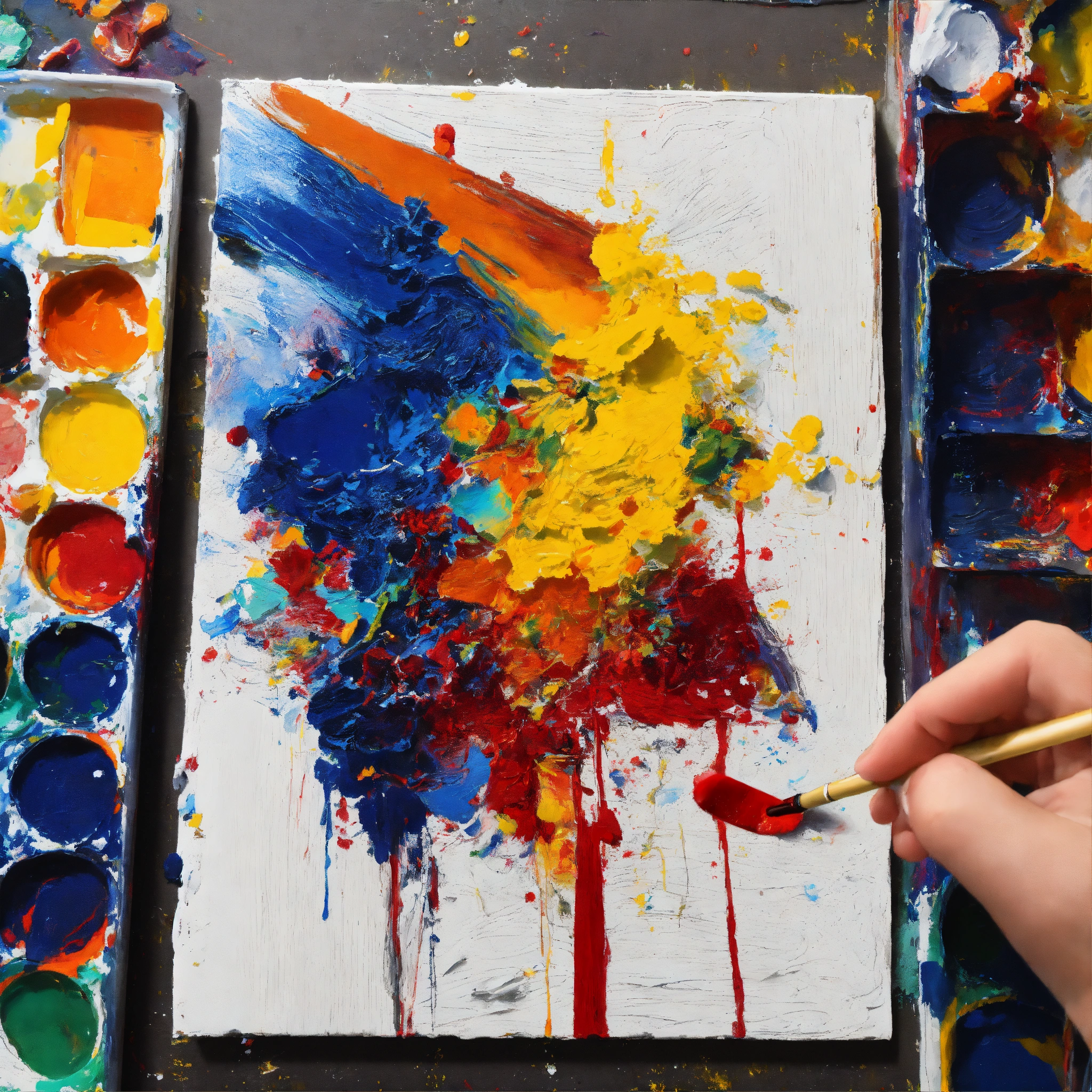 Lexica - Draw an abstract painting, mixing acrylics, palette knife and ...