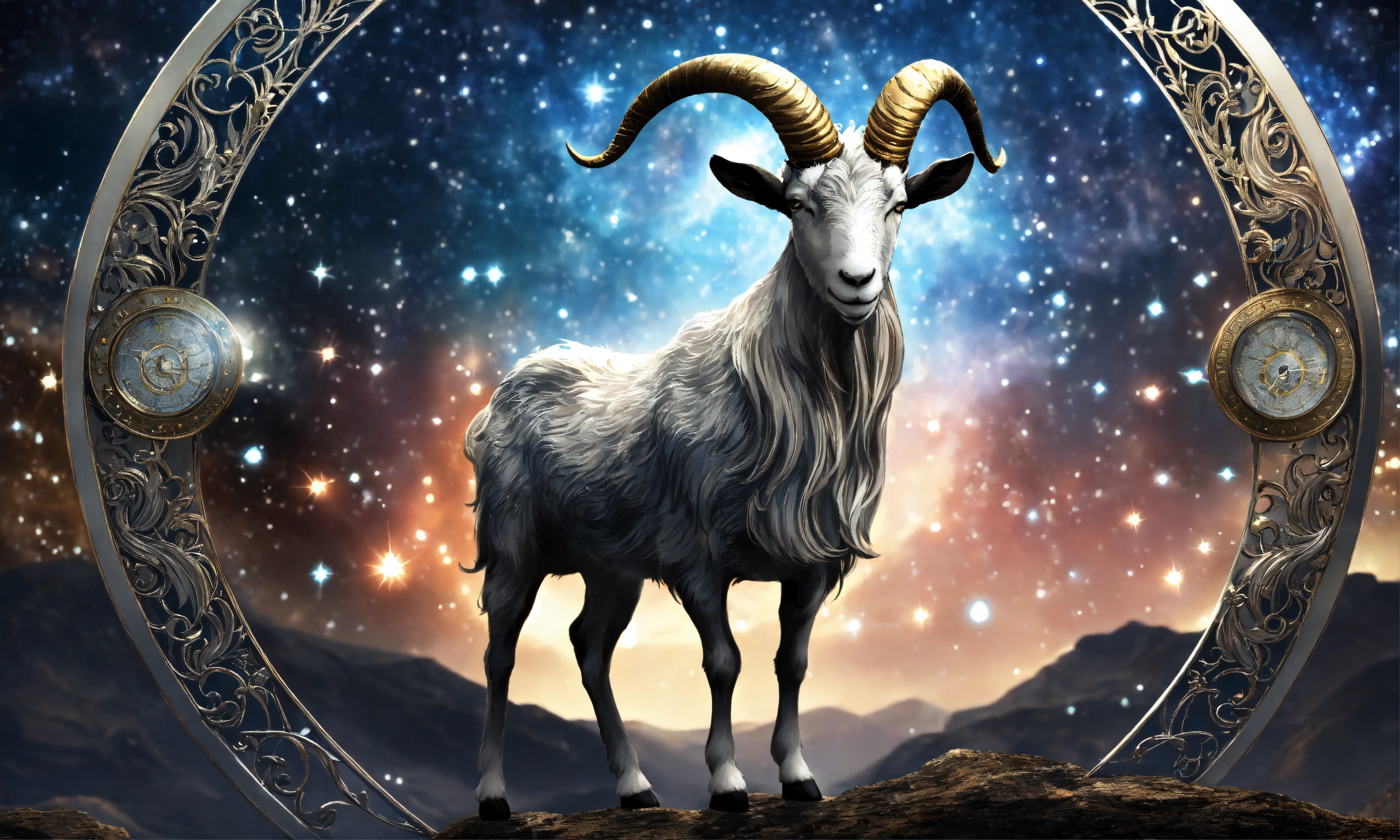 Lexica - Silver goat, astrological symbol, universe background, stars ...