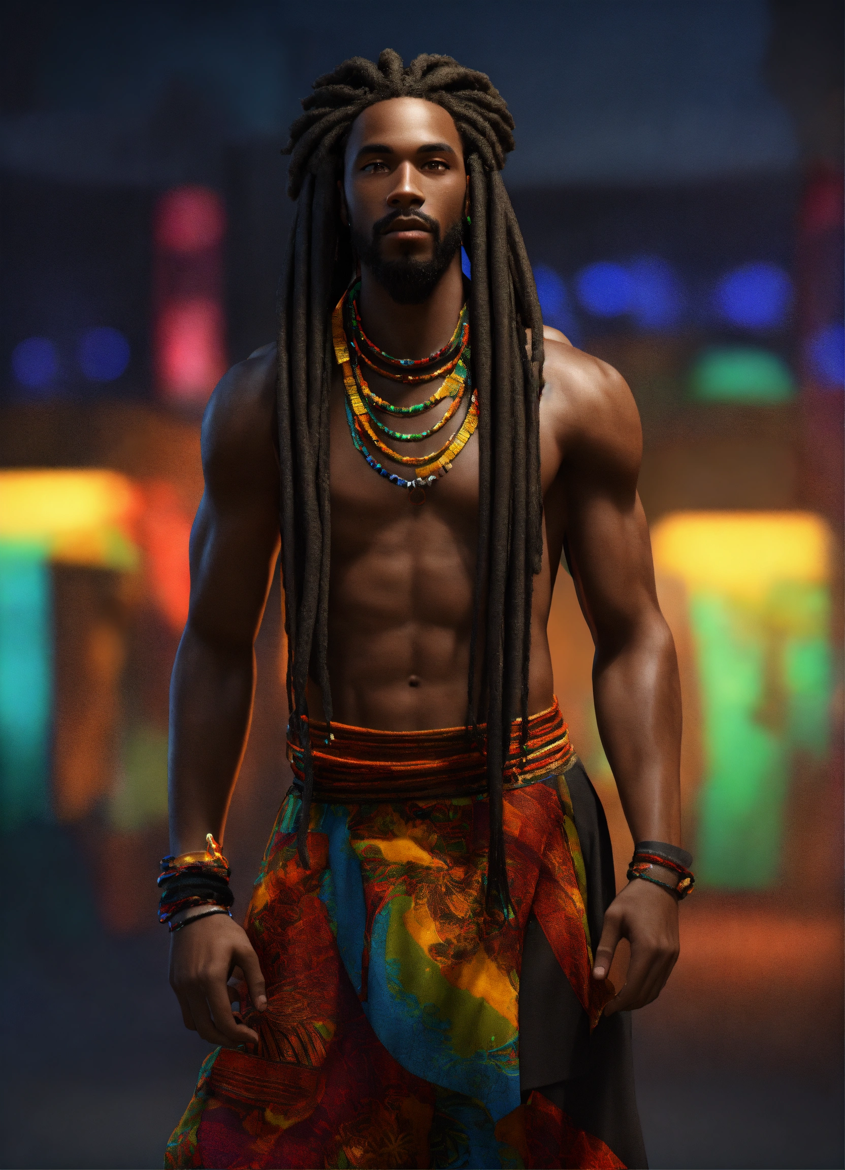 Lexica - 3d render of a Black man with long flowing dreadlocks, 6'5 ...