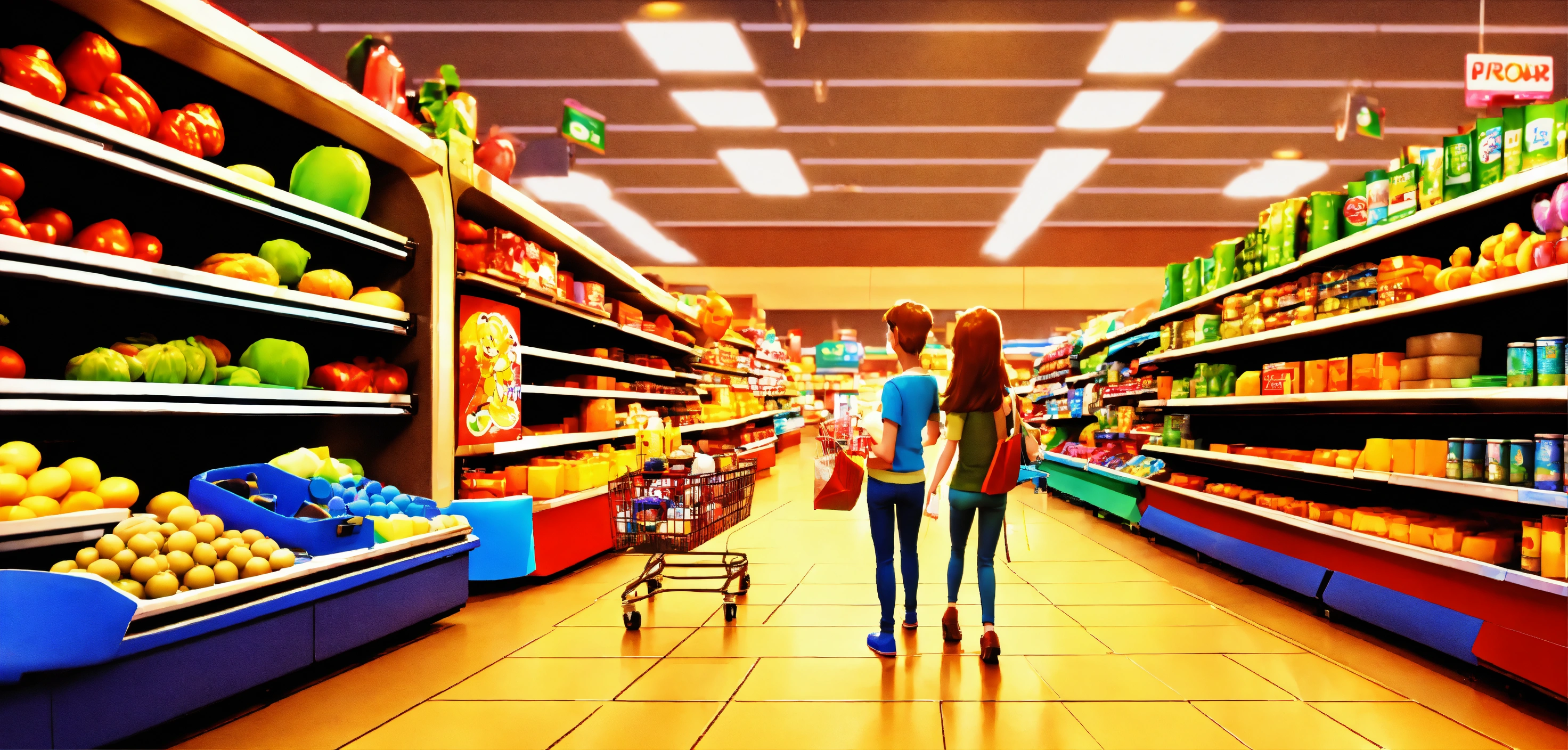 Lexica - Cute cartoon people shopping in supermarket scene from disney ...