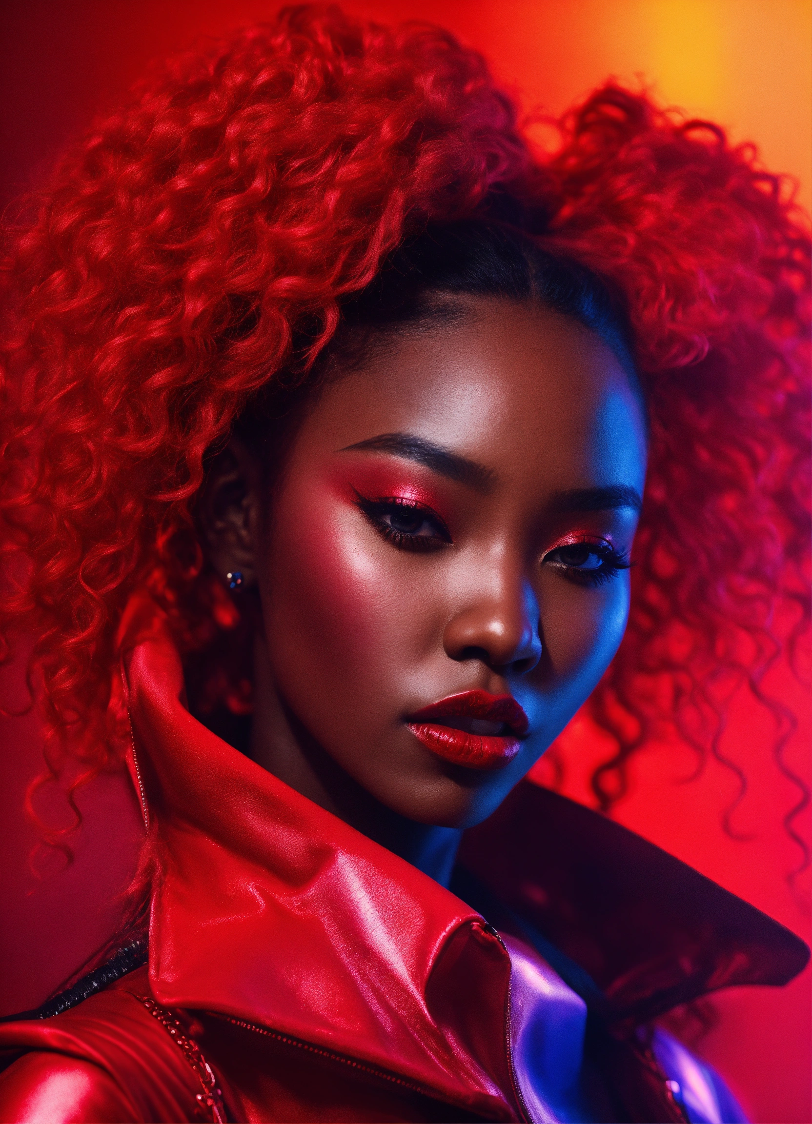 Lexica - A dark skin black female Kpop idol in a all red sleek ...