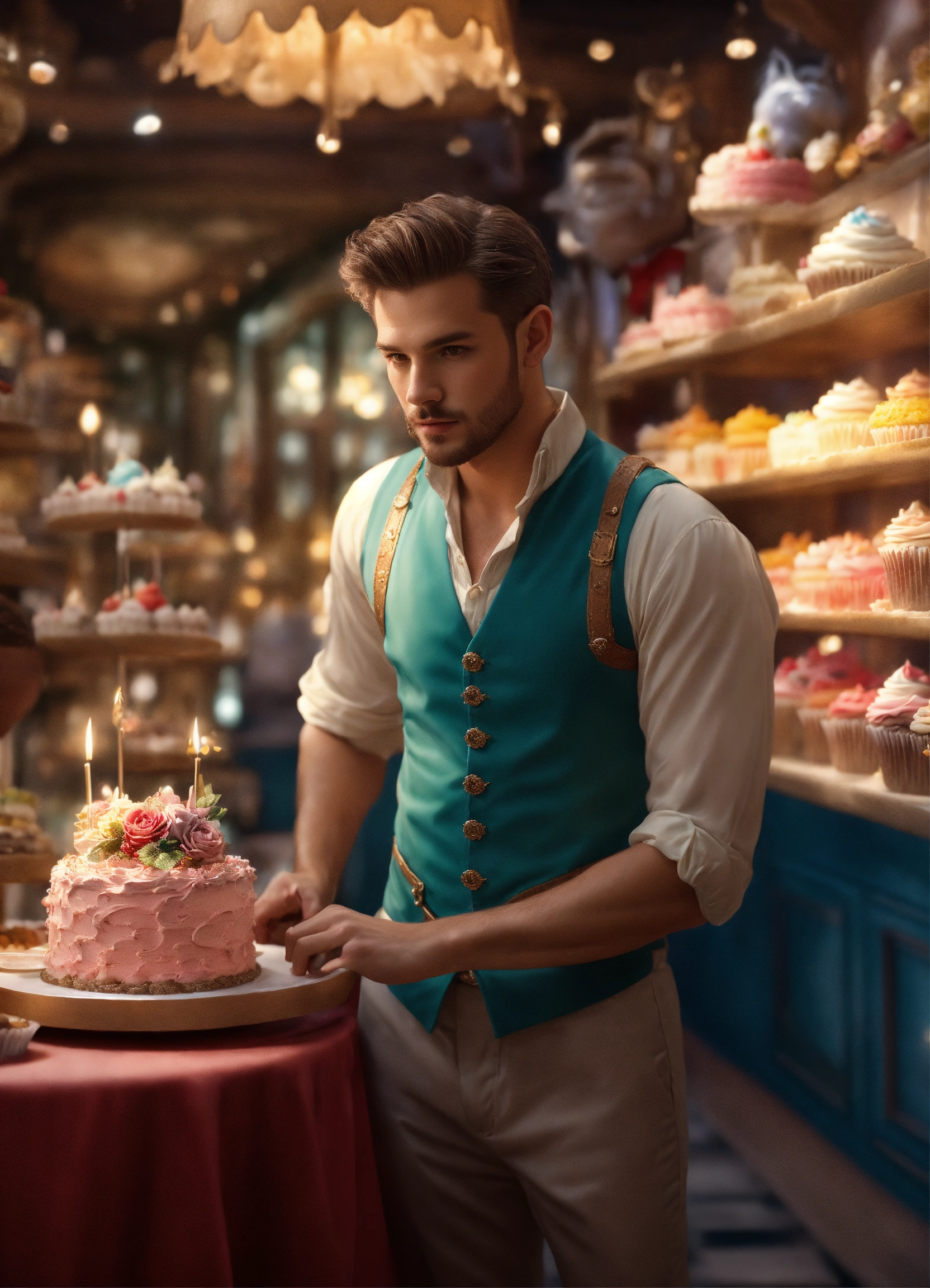 Lexica - Beautiful full-length man in fairy tale cake store full-length ...