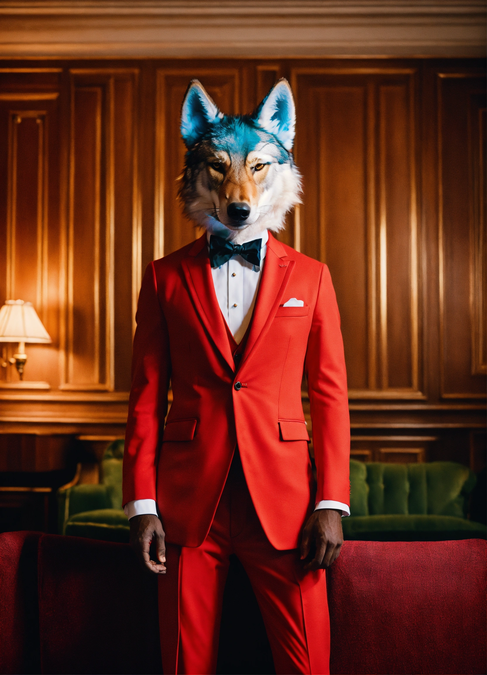 Lexica - Award - Winning Cinematic Still of wolf-Headed butler posing ...