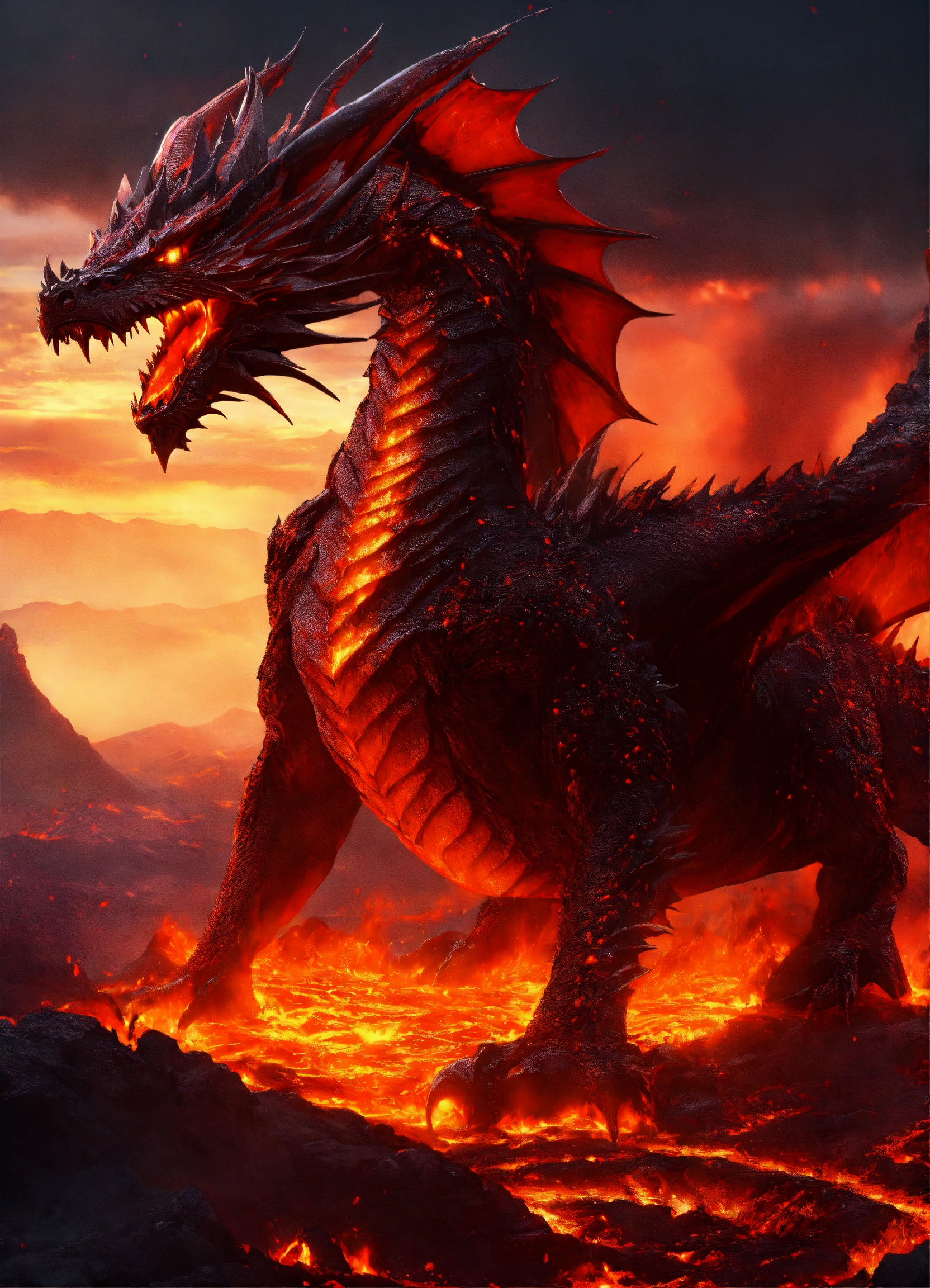 Lexica - Badass, lava, red dragon, world destroyer, volcano background ...