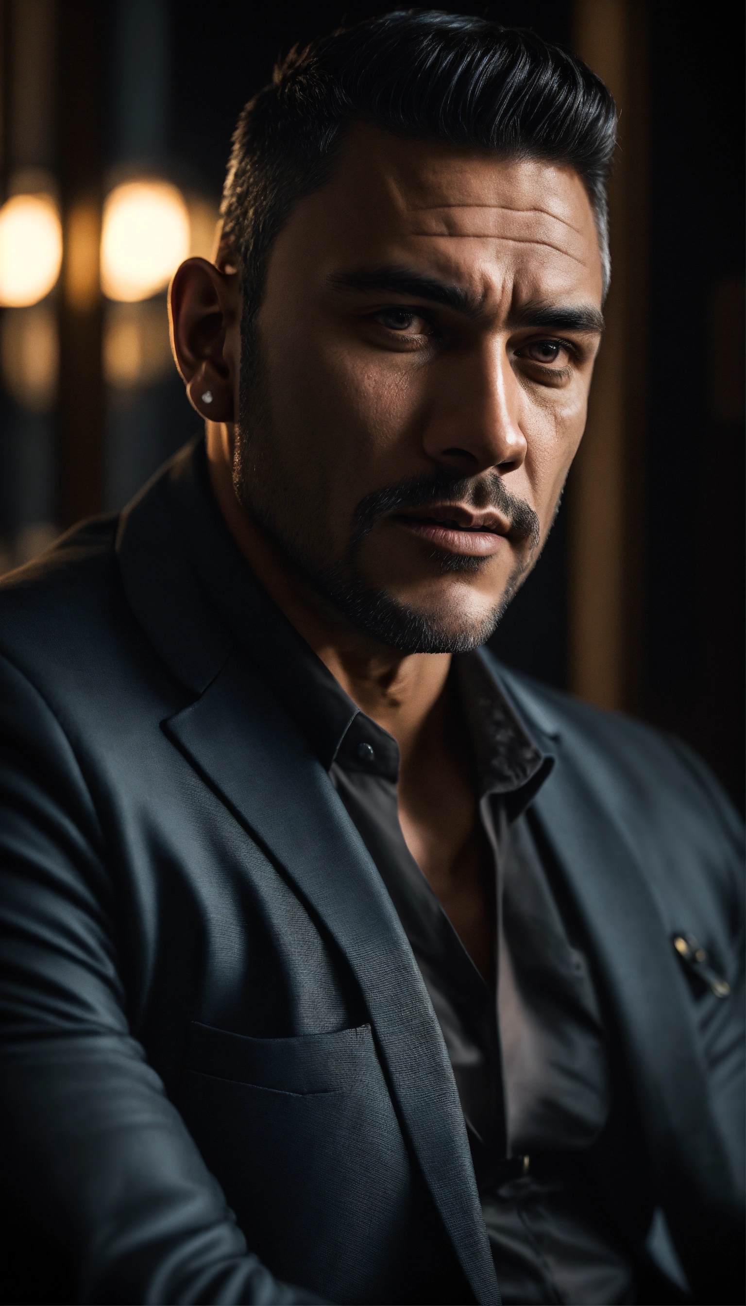 Lexica - A detailed photograph of a confident looking latino, sitting ...