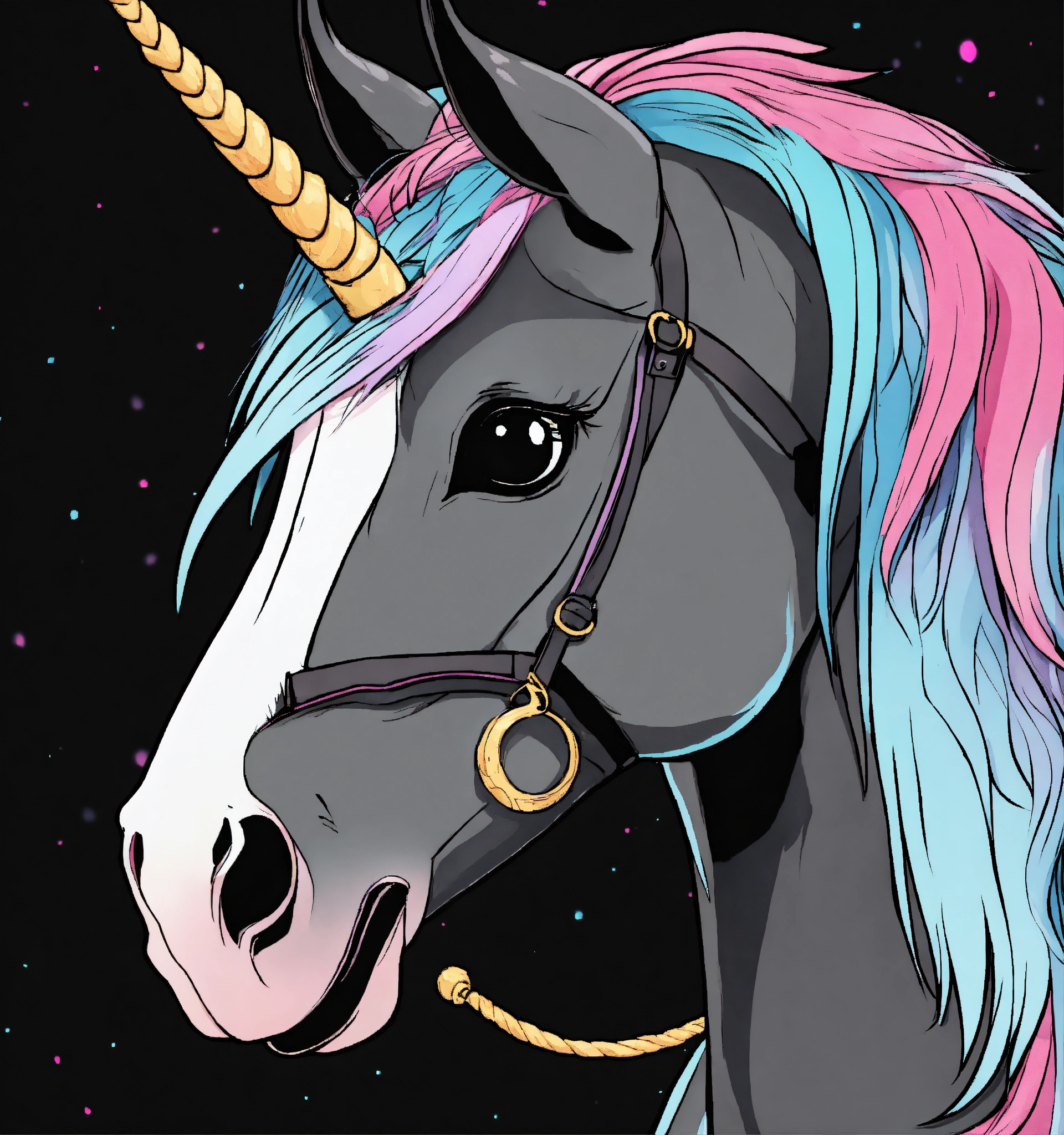Lexica - Cartoon emo unicorn with black heir