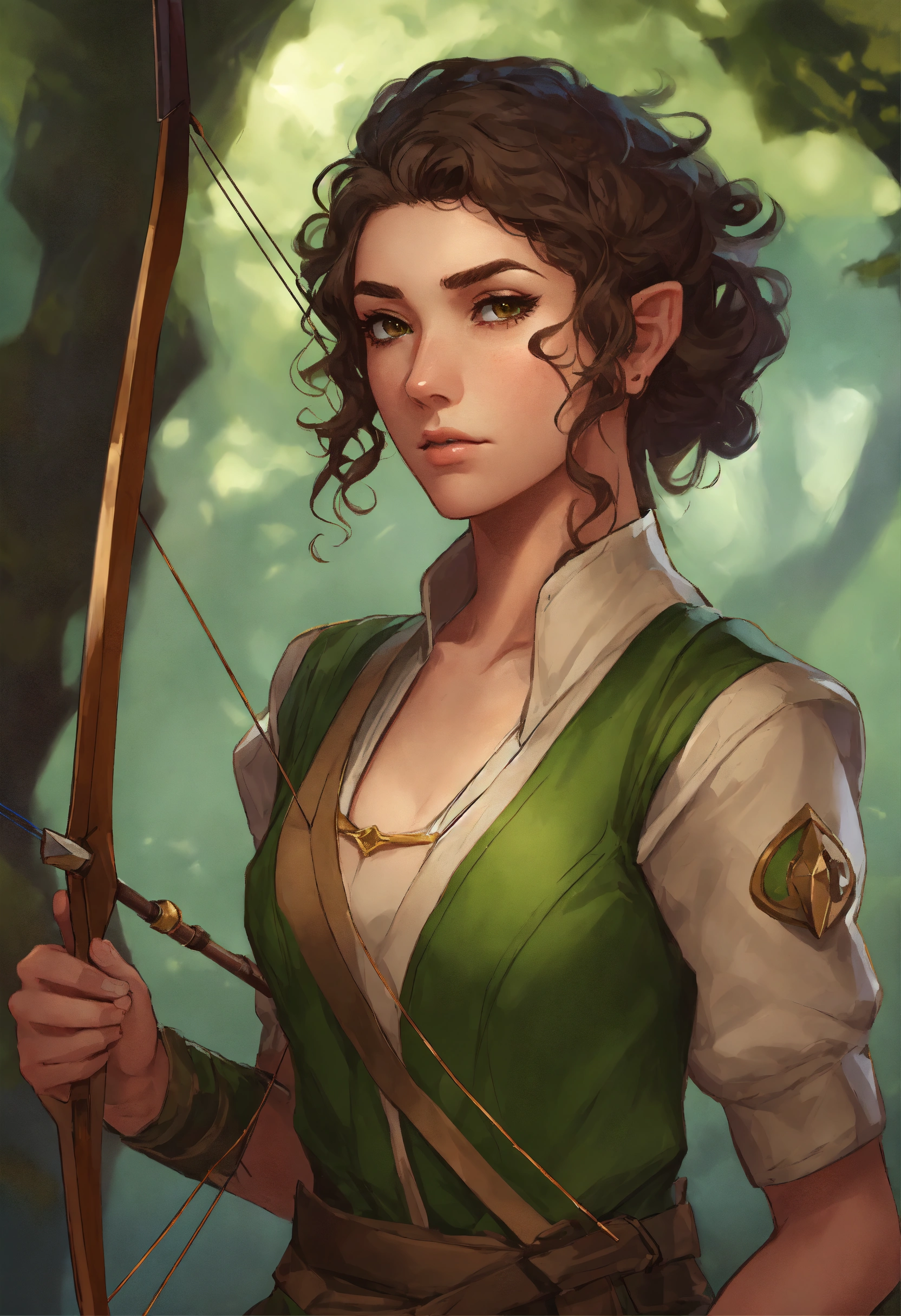 Lexica - Character art of a 24-year-old female wood elf, curly hair ...