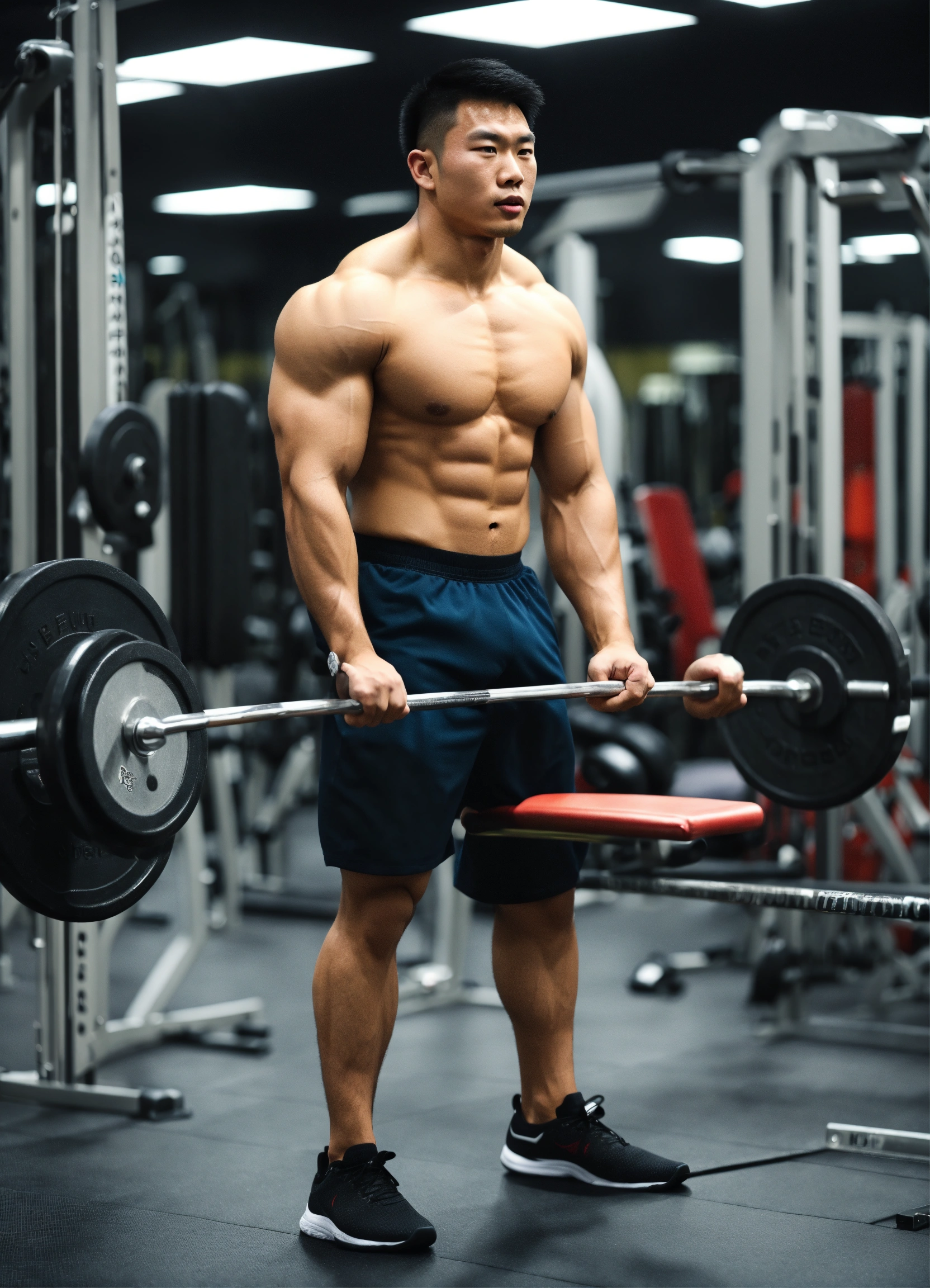 Lexica - Asian giga chad doing reps at the gym