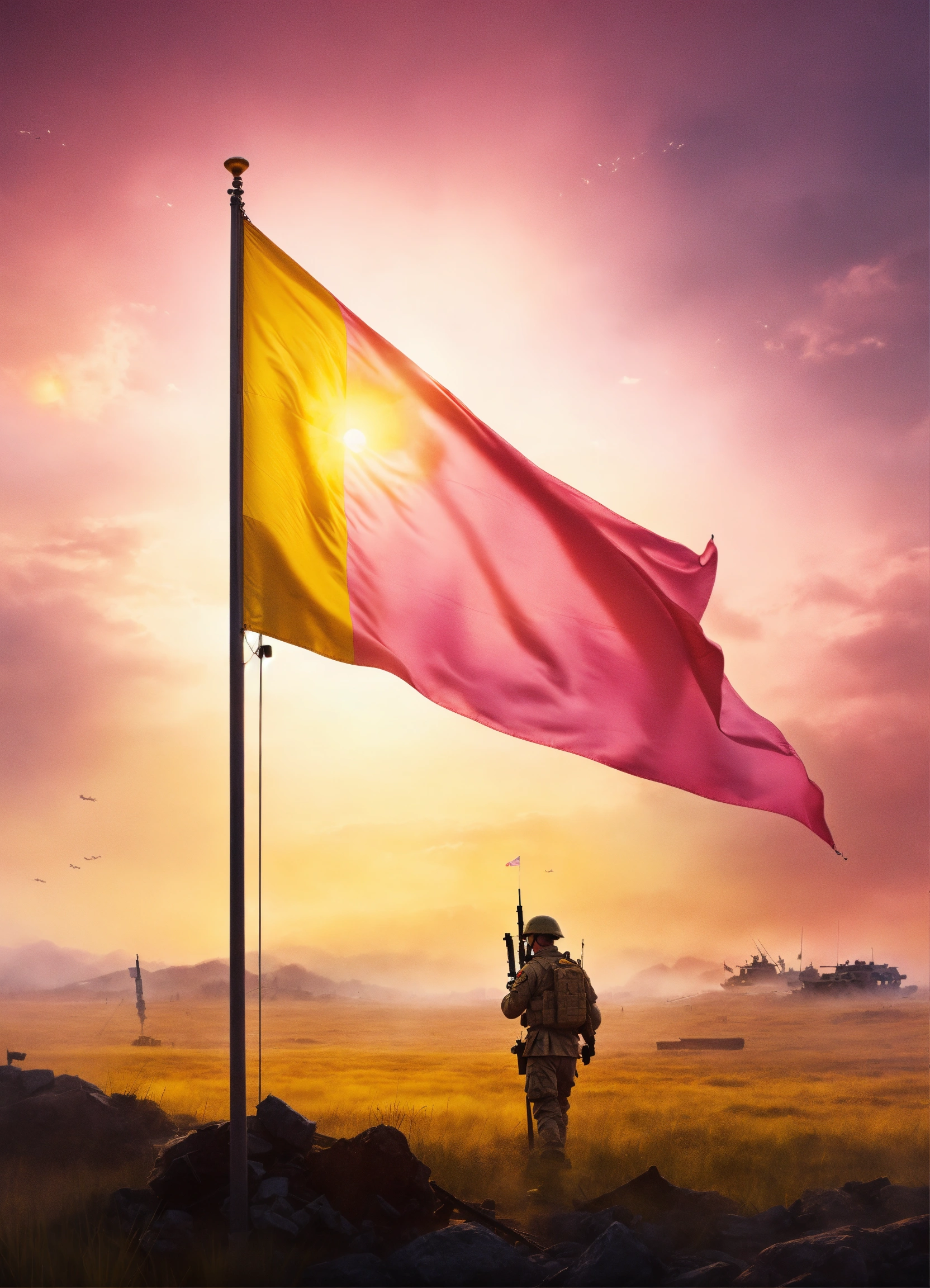 Lexica - A yellow and pink flag, orange sun in centre, realistic ...