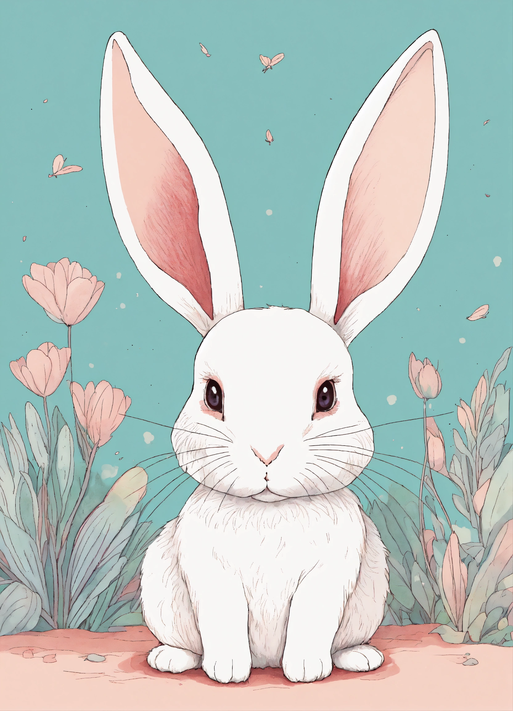 Lexica - A cute rabbit, white background, pastel hues, minimal ...