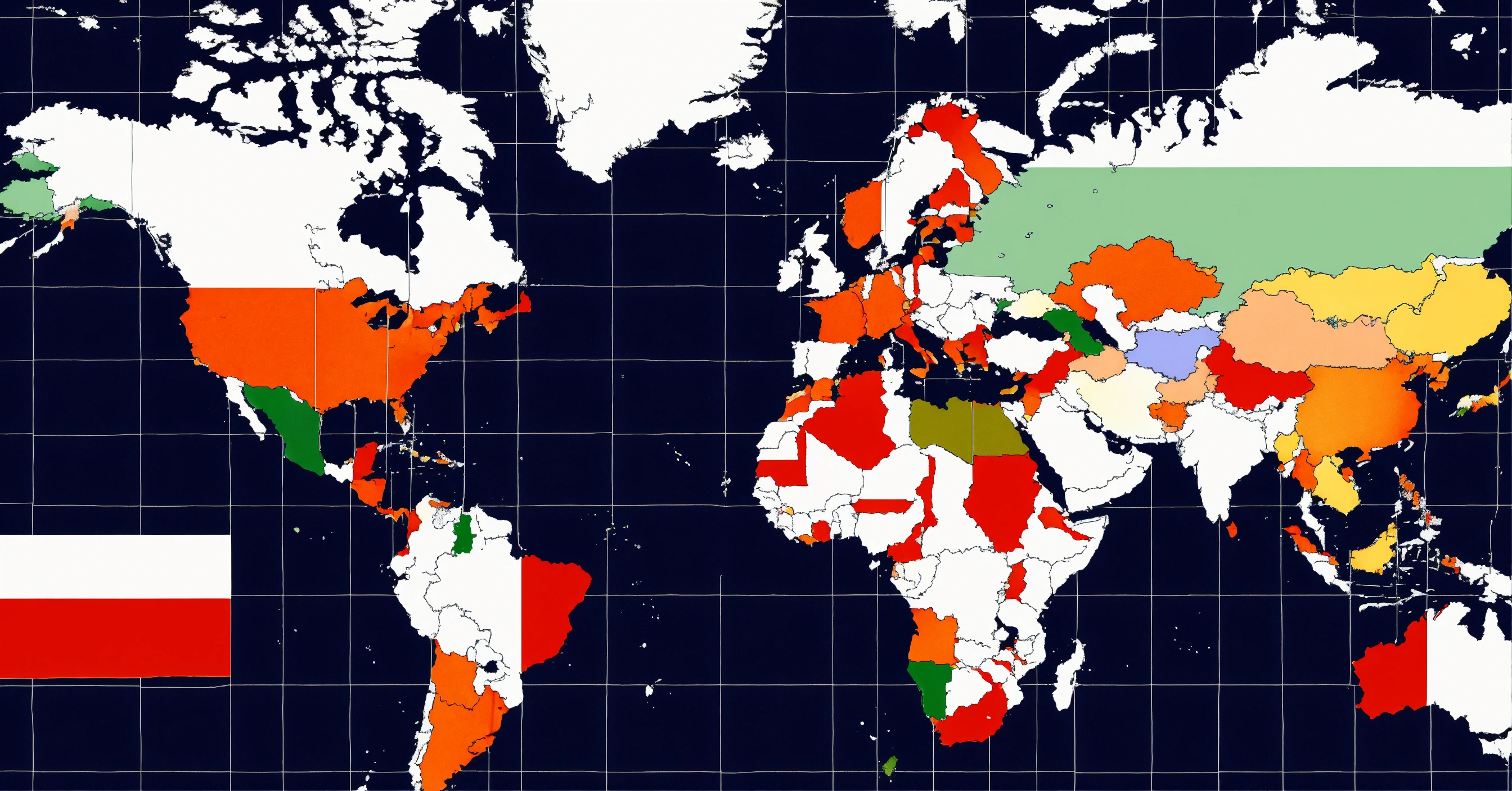 Lexica - A grid global map in black and white with small country flags ...