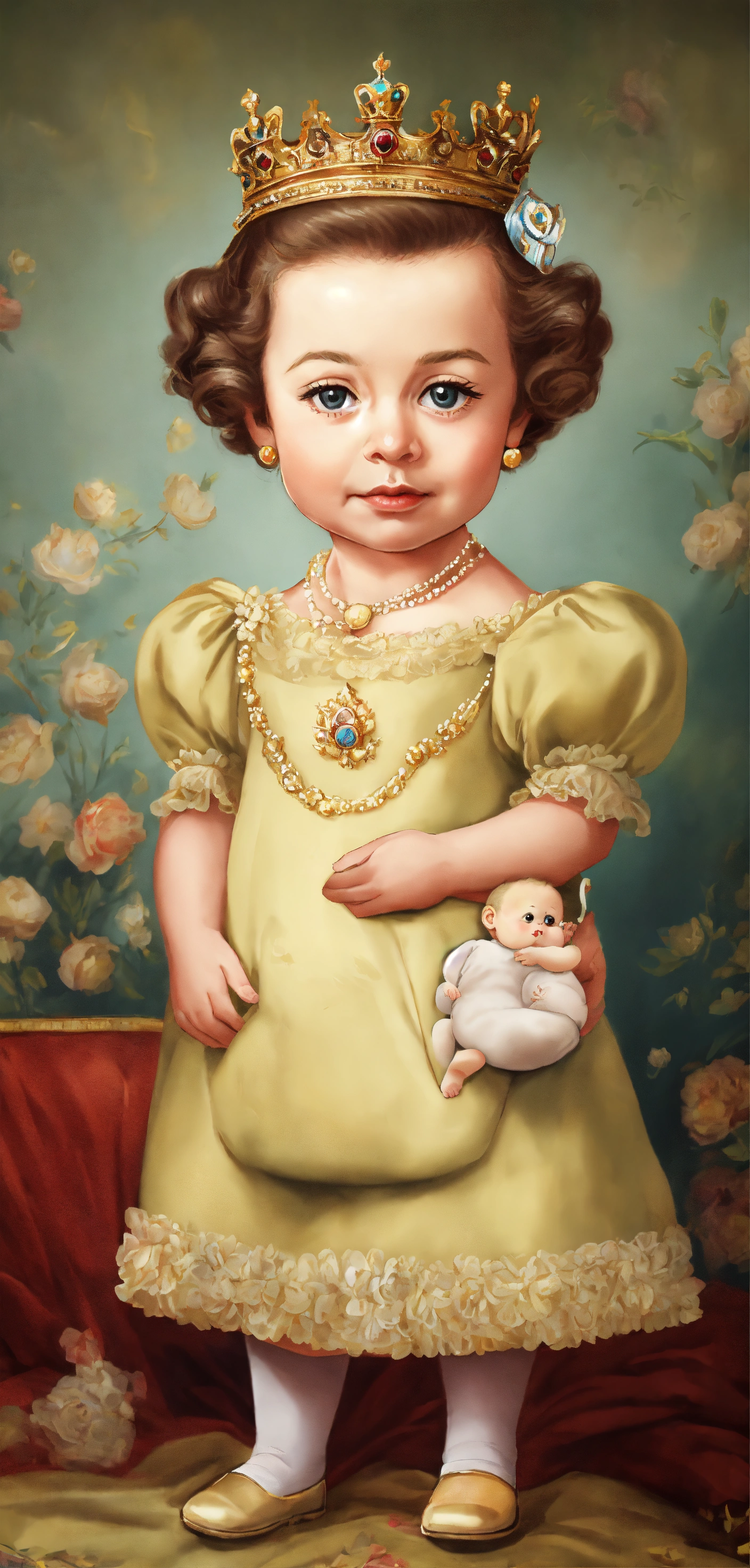 Lexica - Queen Elizabeth II as a cute baby cartoon, big eyes Ultra realist