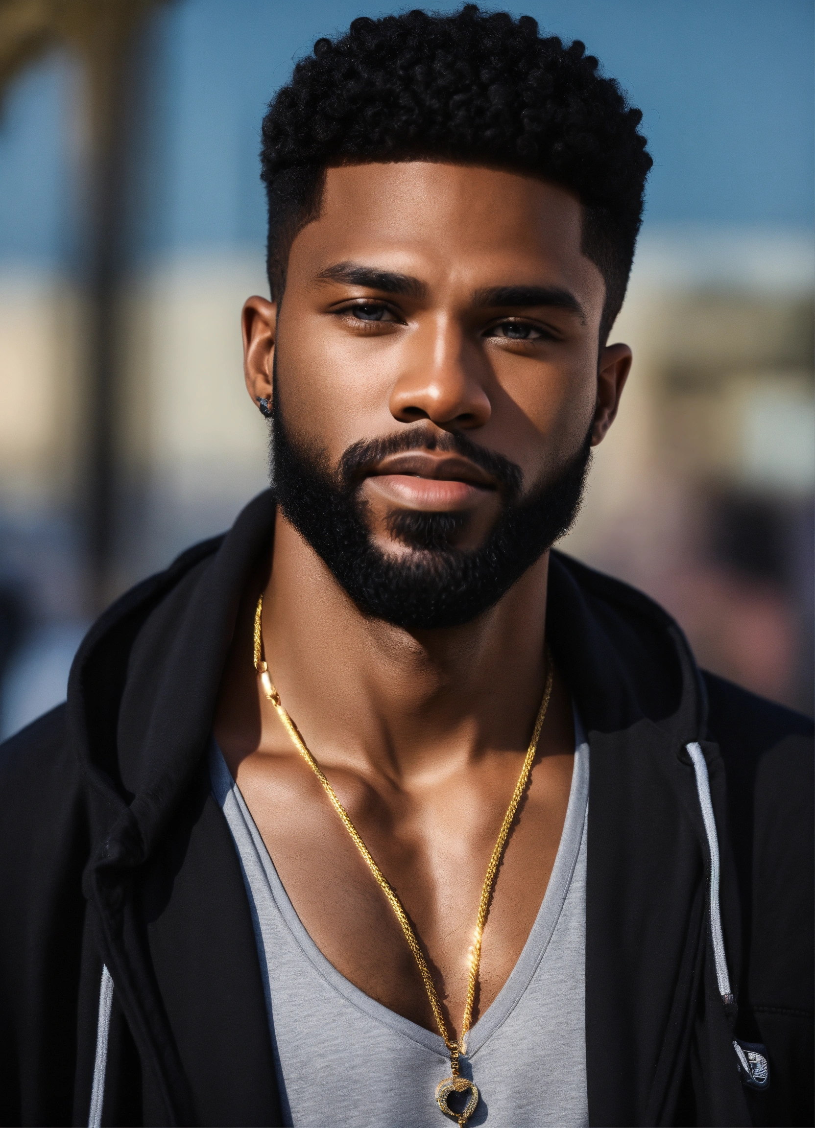 Lexica - Very handsome black male, low cut beard, light eyes, black ...