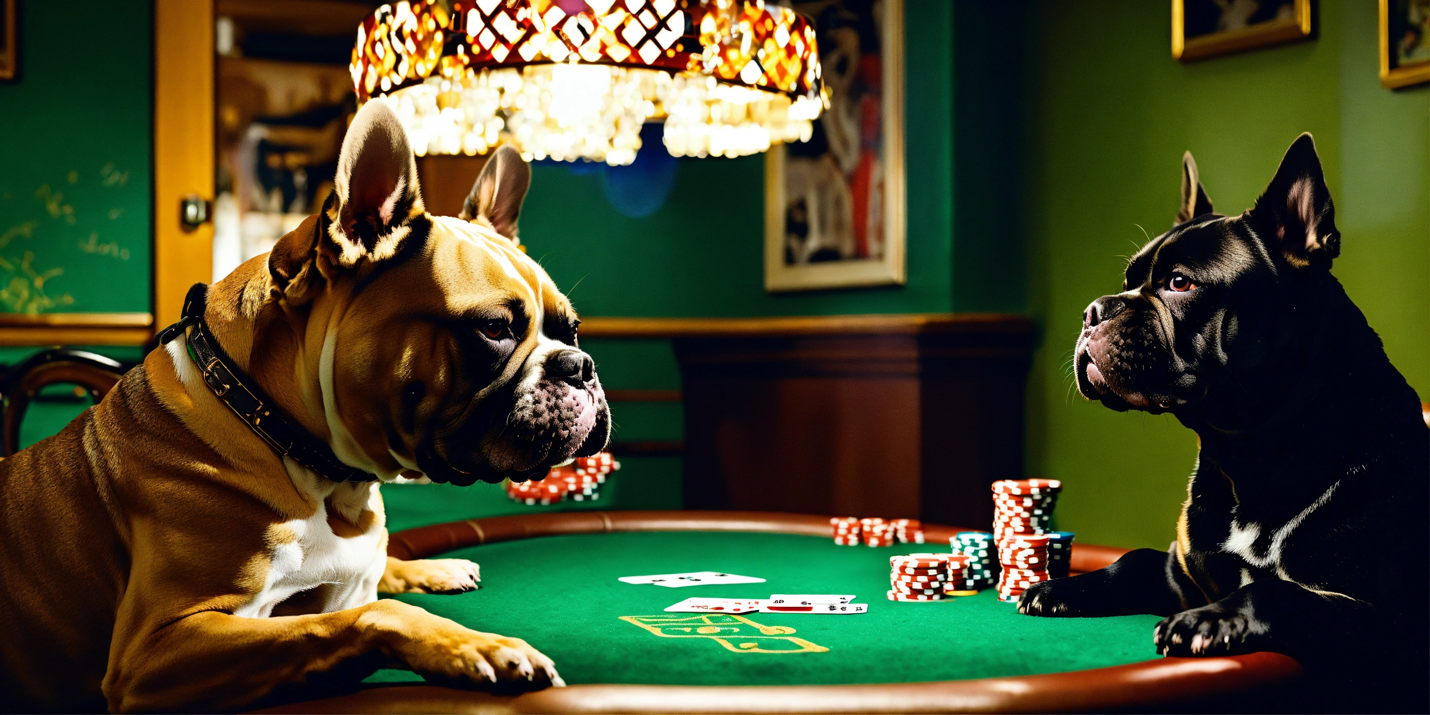 Lexica - A pitbull, french bulldog, and a black lab playing poker
