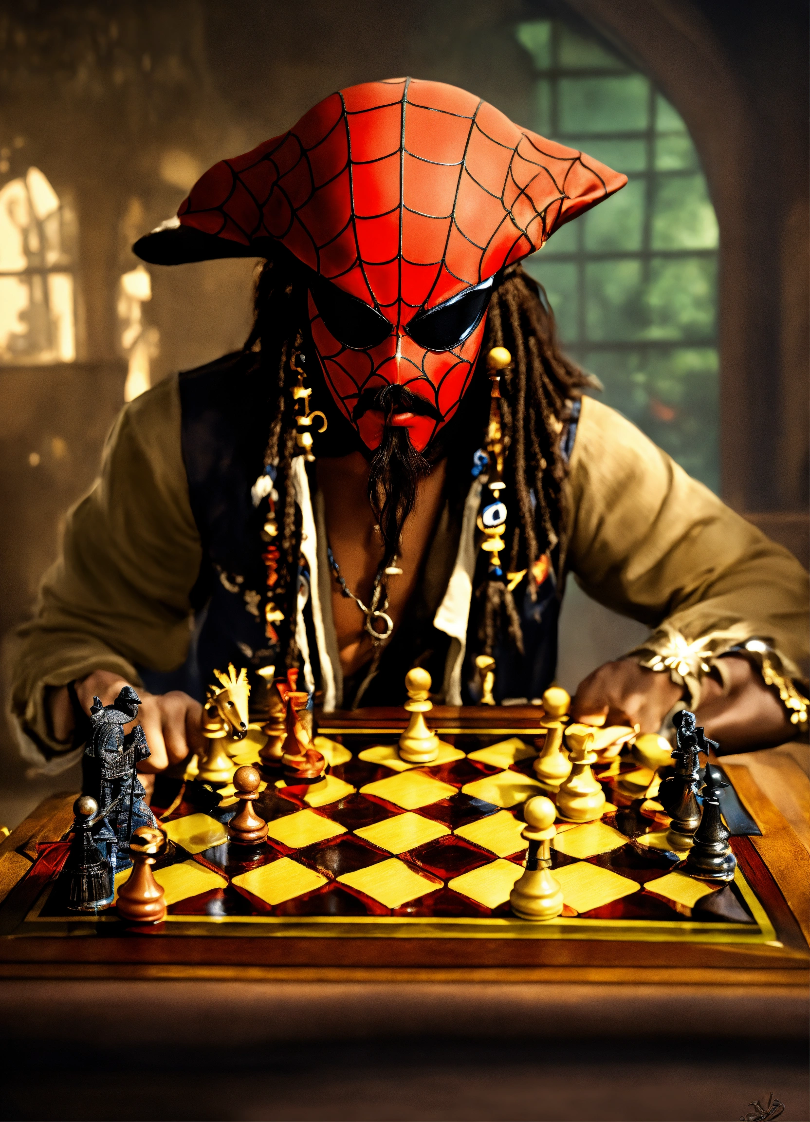 Lexica - Spiderman playing chess with jack sparrow
