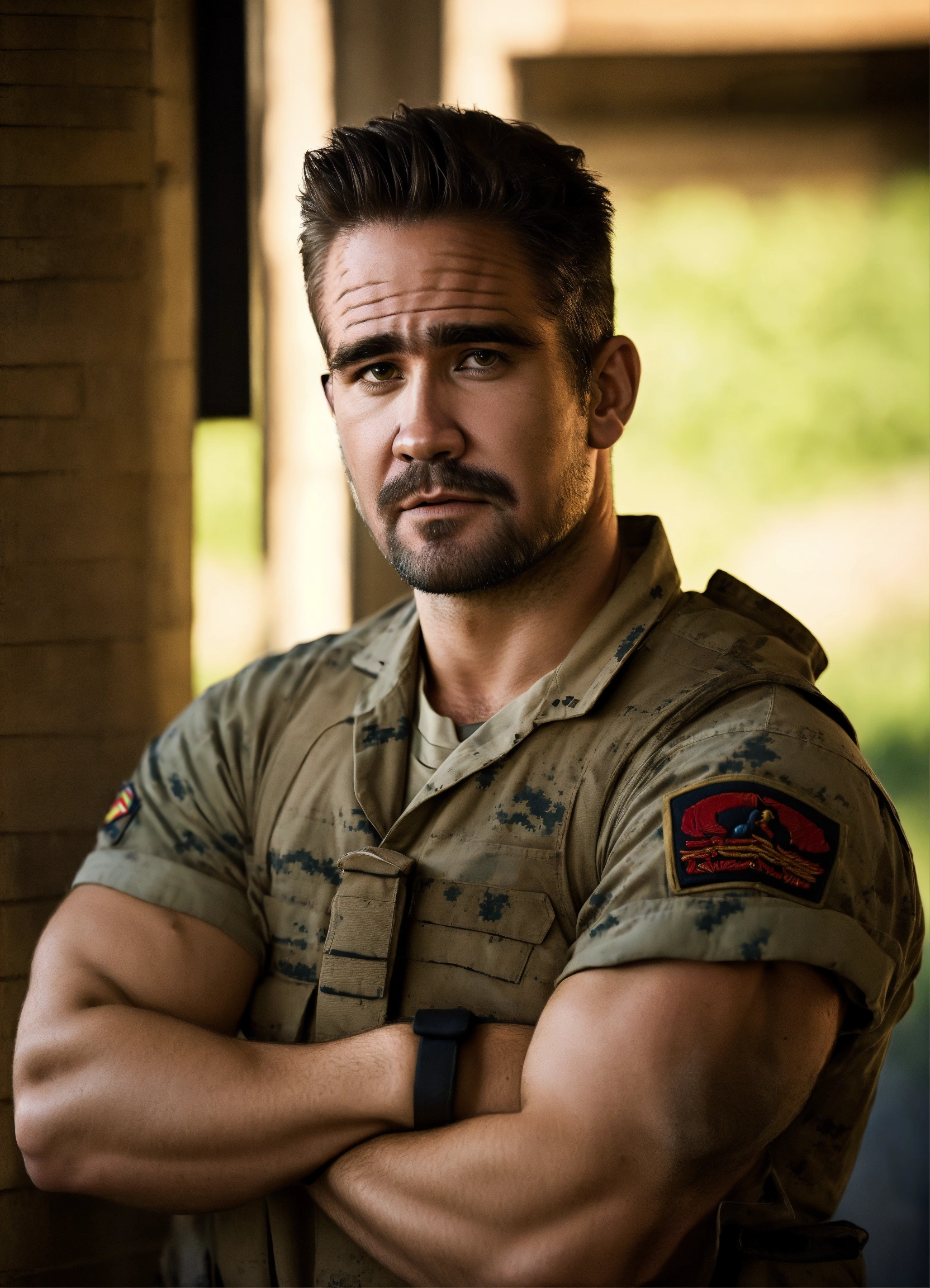 Lexica - Scared man, US Marine, FRONT VIEW, casual clothes, arms ...