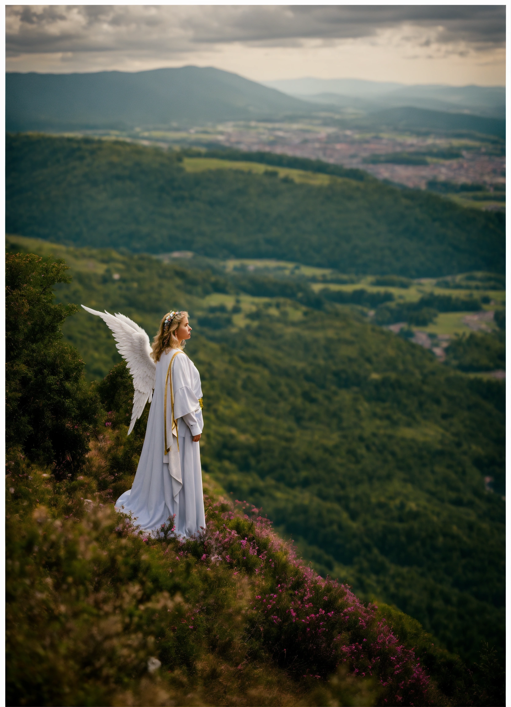 Lexica - An angel looking down on the mountain at the people marching