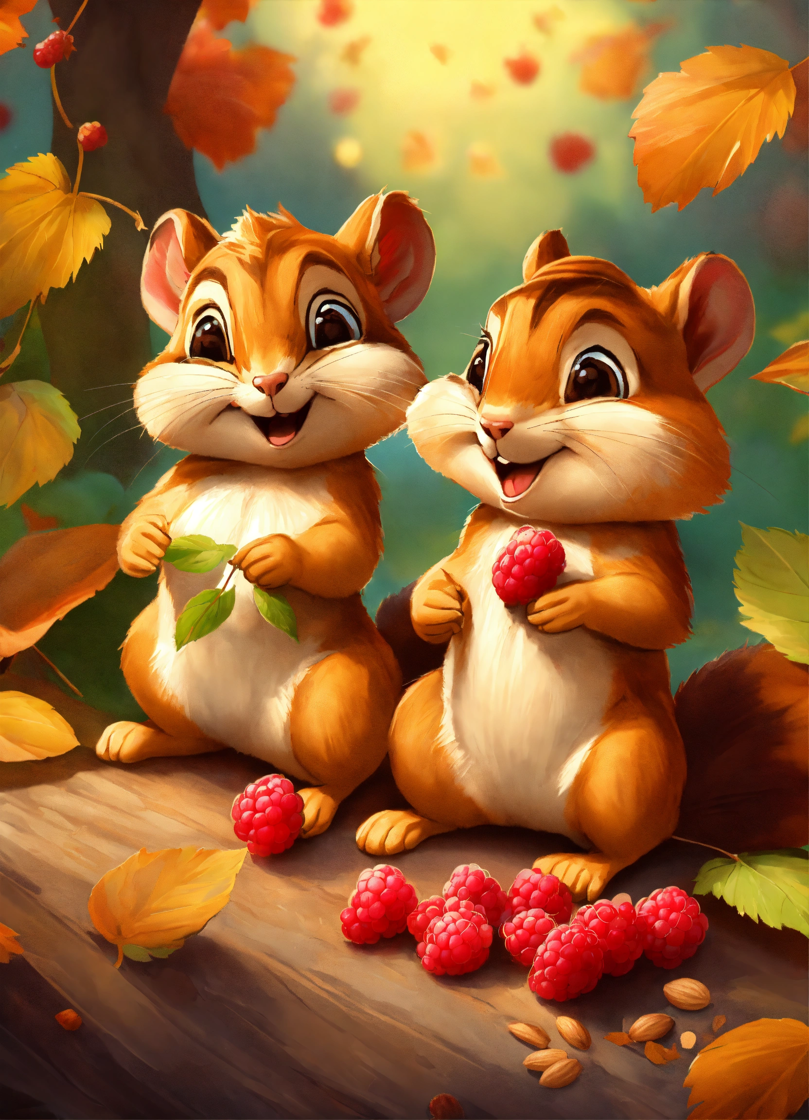Lexica - Cheerful cartoon two chipmunks are sitting under a bush with ...