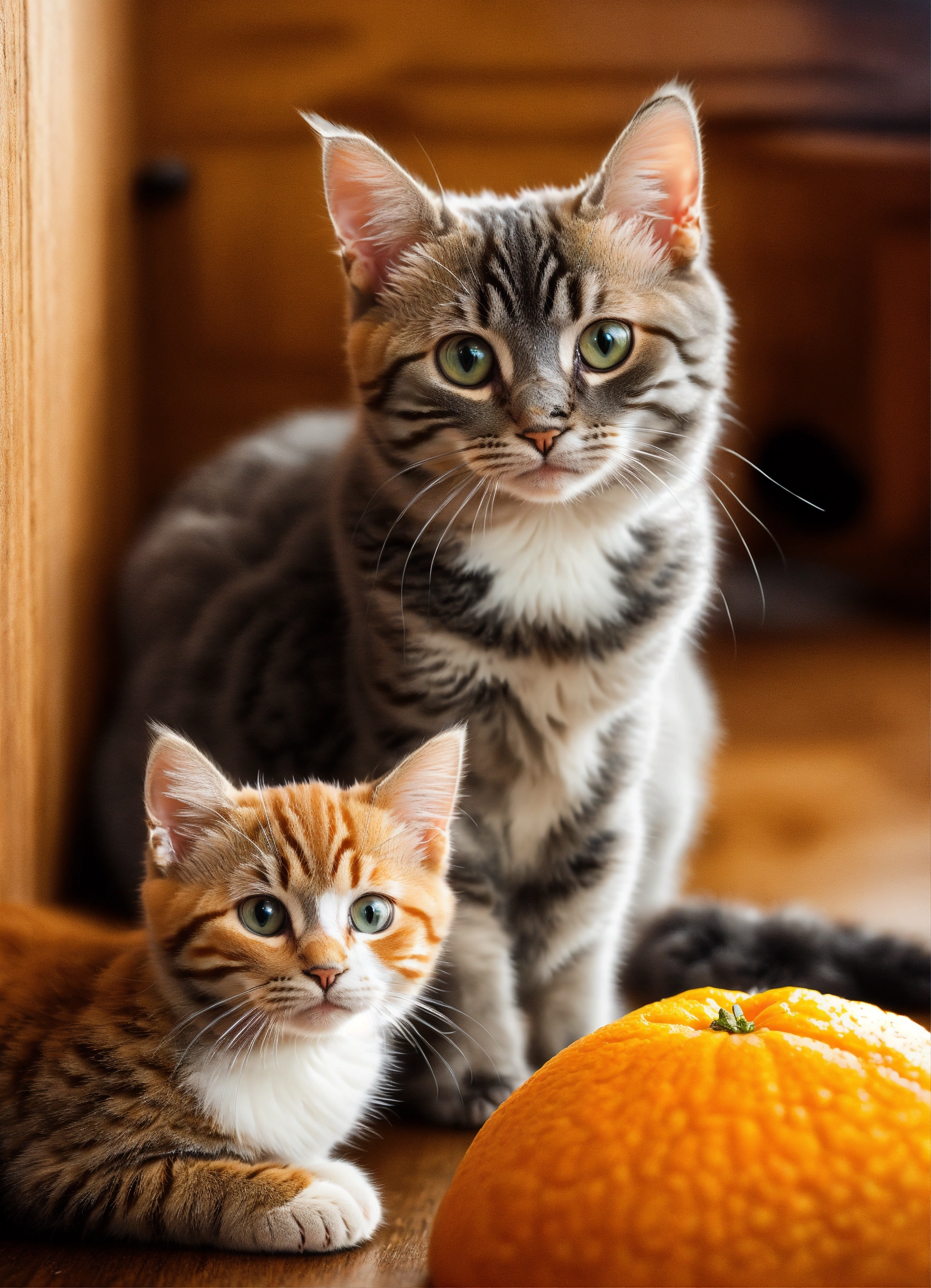 Lexica - Two cute cats. One is an orange, short-haired kitten who is ...