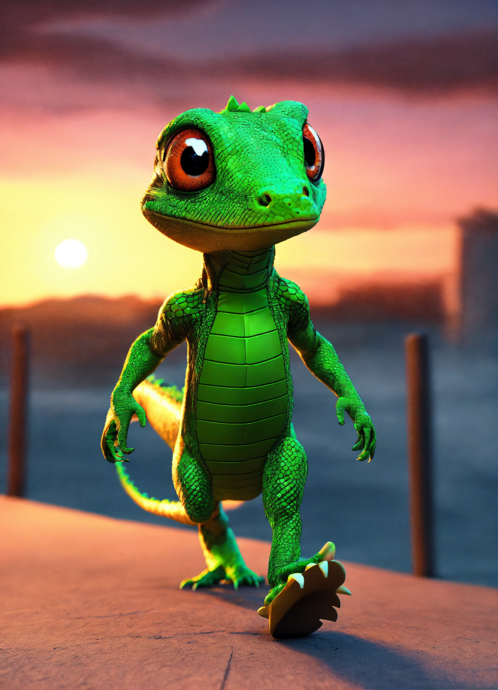 Lexica - Realist 3d animation, little boy, lizard with bright green ...