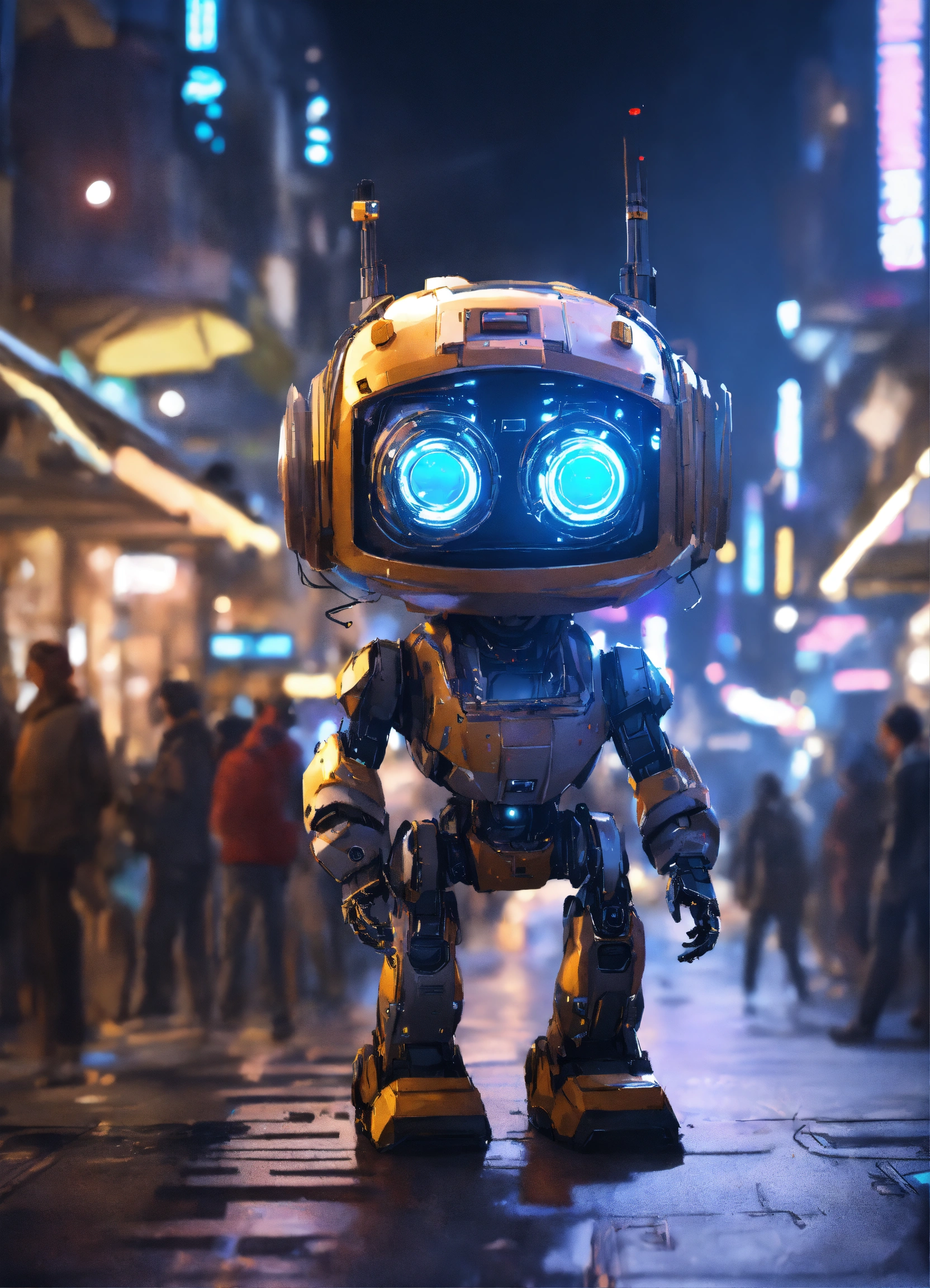 Lexica - Unreal engine render, 8k, cute robot in a massive crowded scifi city at night, sketch ...