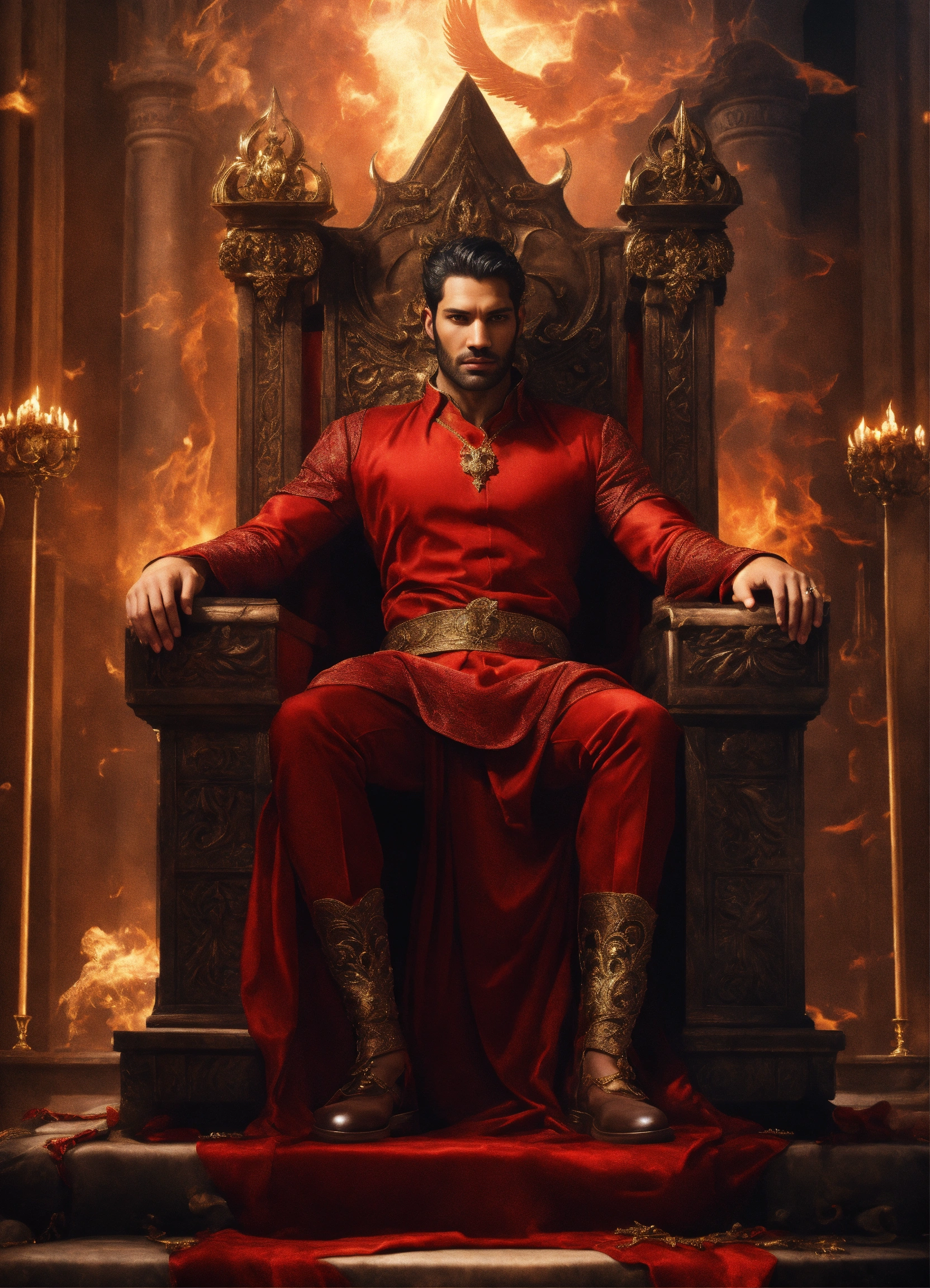 Lexica - Lucifer in his kingdom on the throne, a handsome man, clear ...