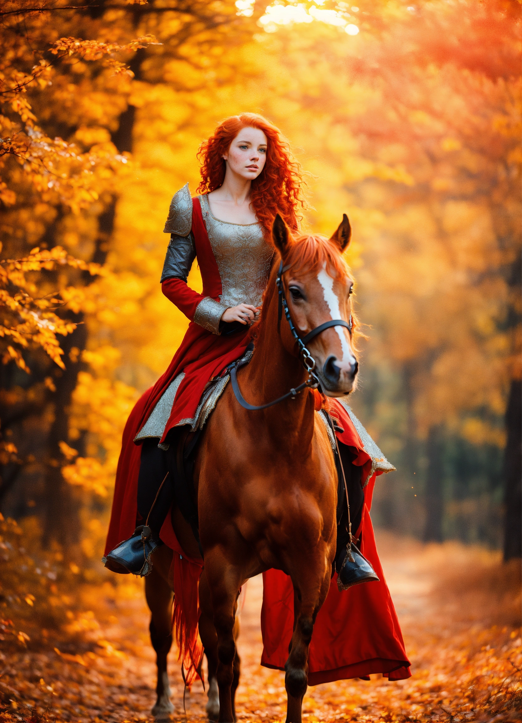 Lexica - Medium shot, Bright, ultra red-haired, with freckles. the sun ...