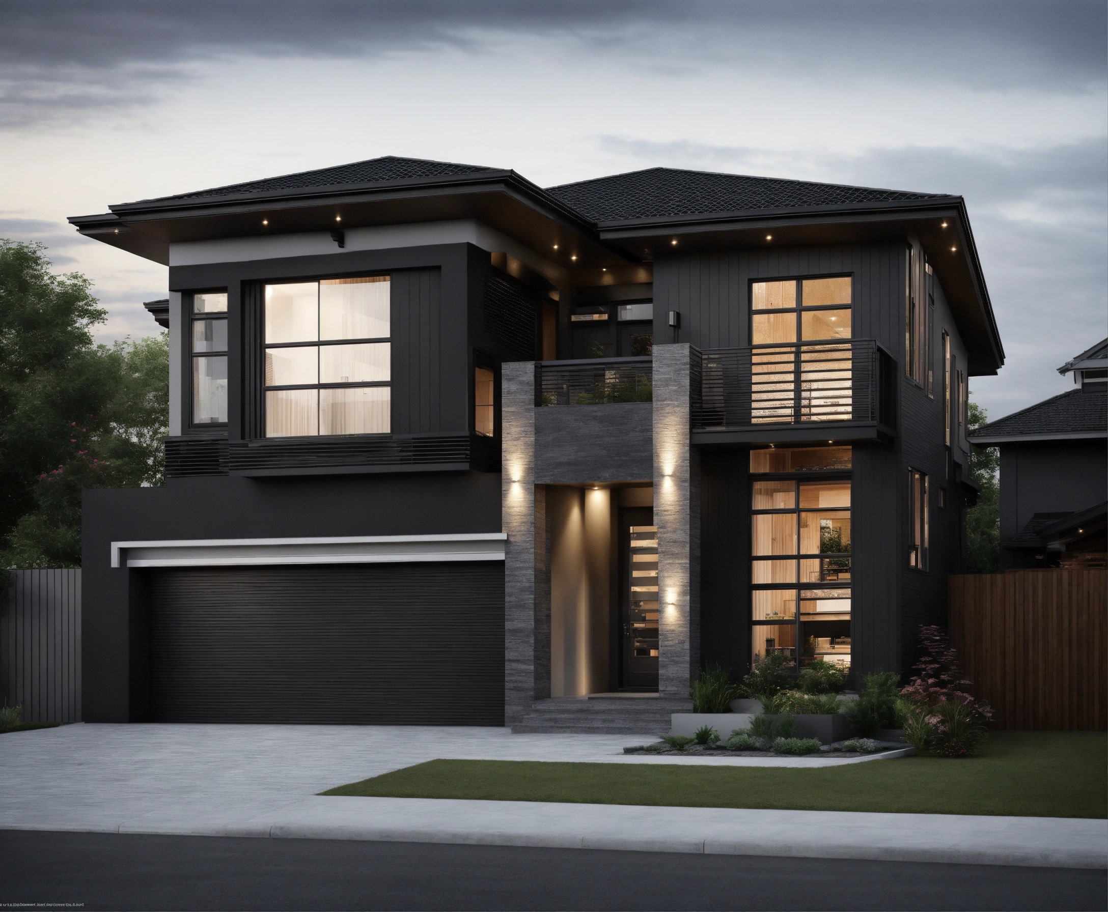 Lexica - Two story houses designs, black house with dark grey, exterior ...