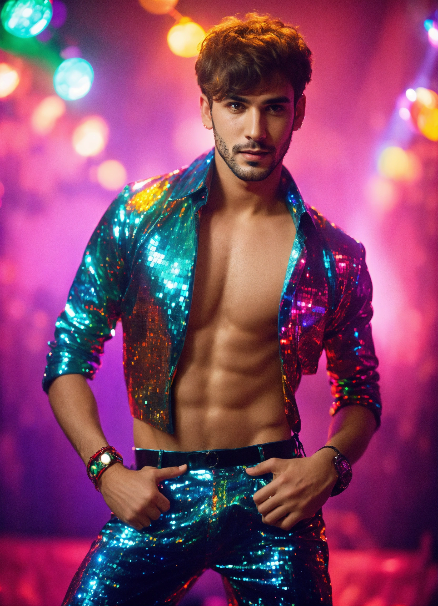 Lexica - Cute man, style disco dancer,eyes visible, dancing, short hair