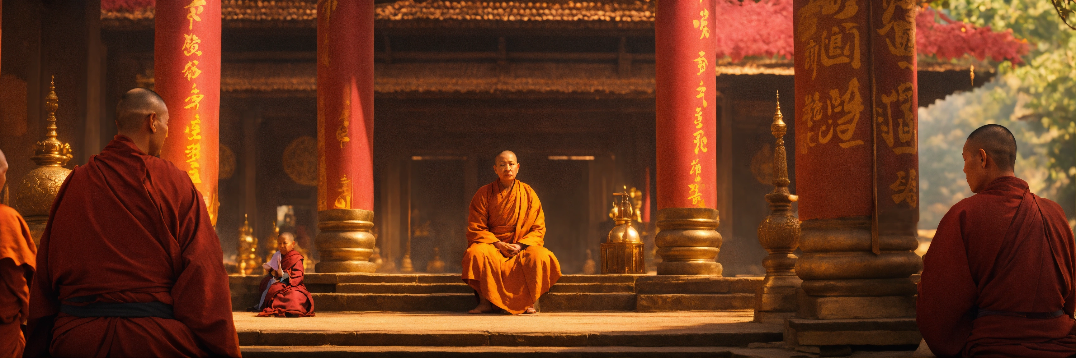 Lexica - The woman monk and her master monk sit together in the temple ...