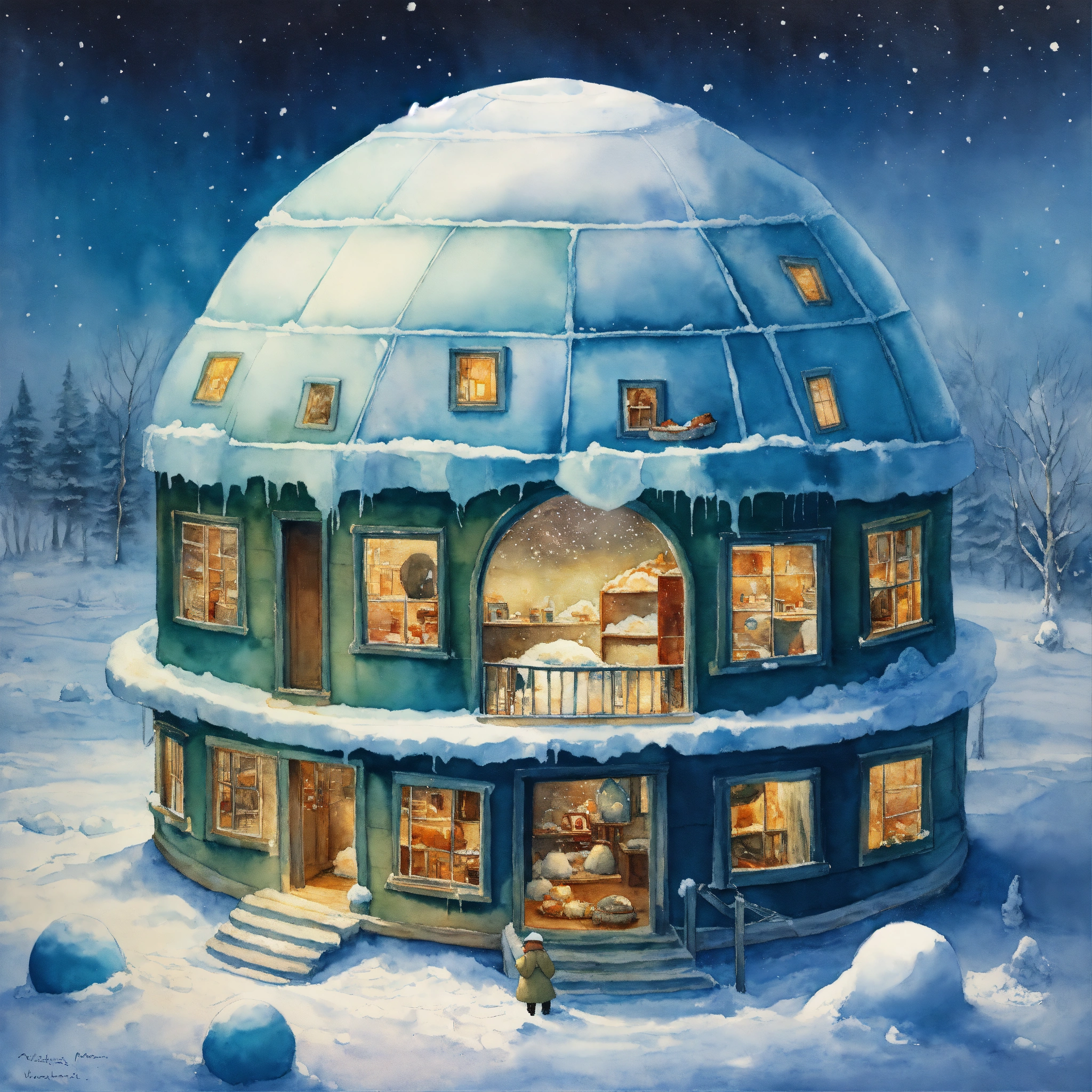 Lexica - A watercolor painting depicting an intricately detailed igloo ...