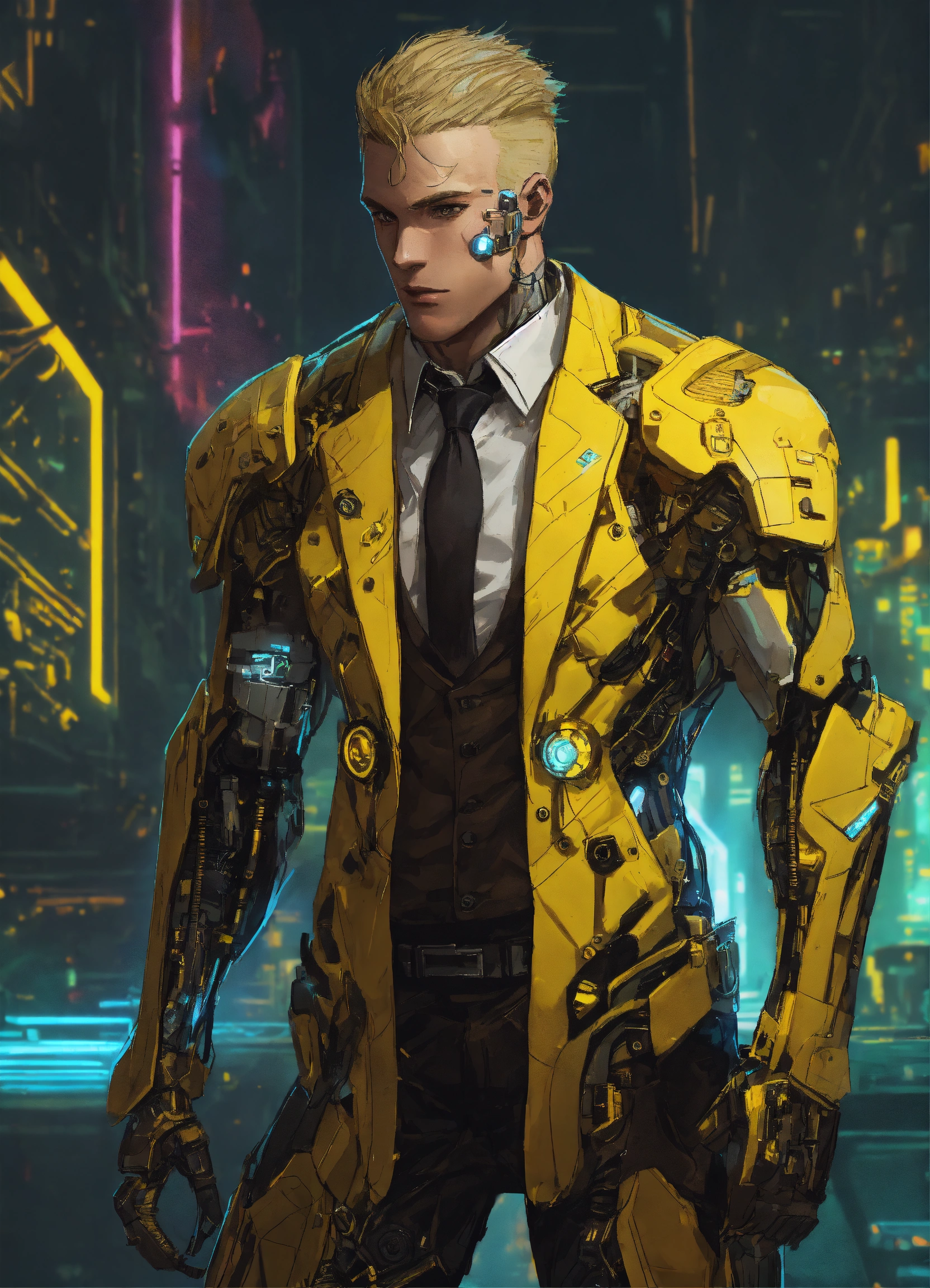 Lexica - Pale dirty-blonde muscular cyberpunk cyborg man with yellow ...