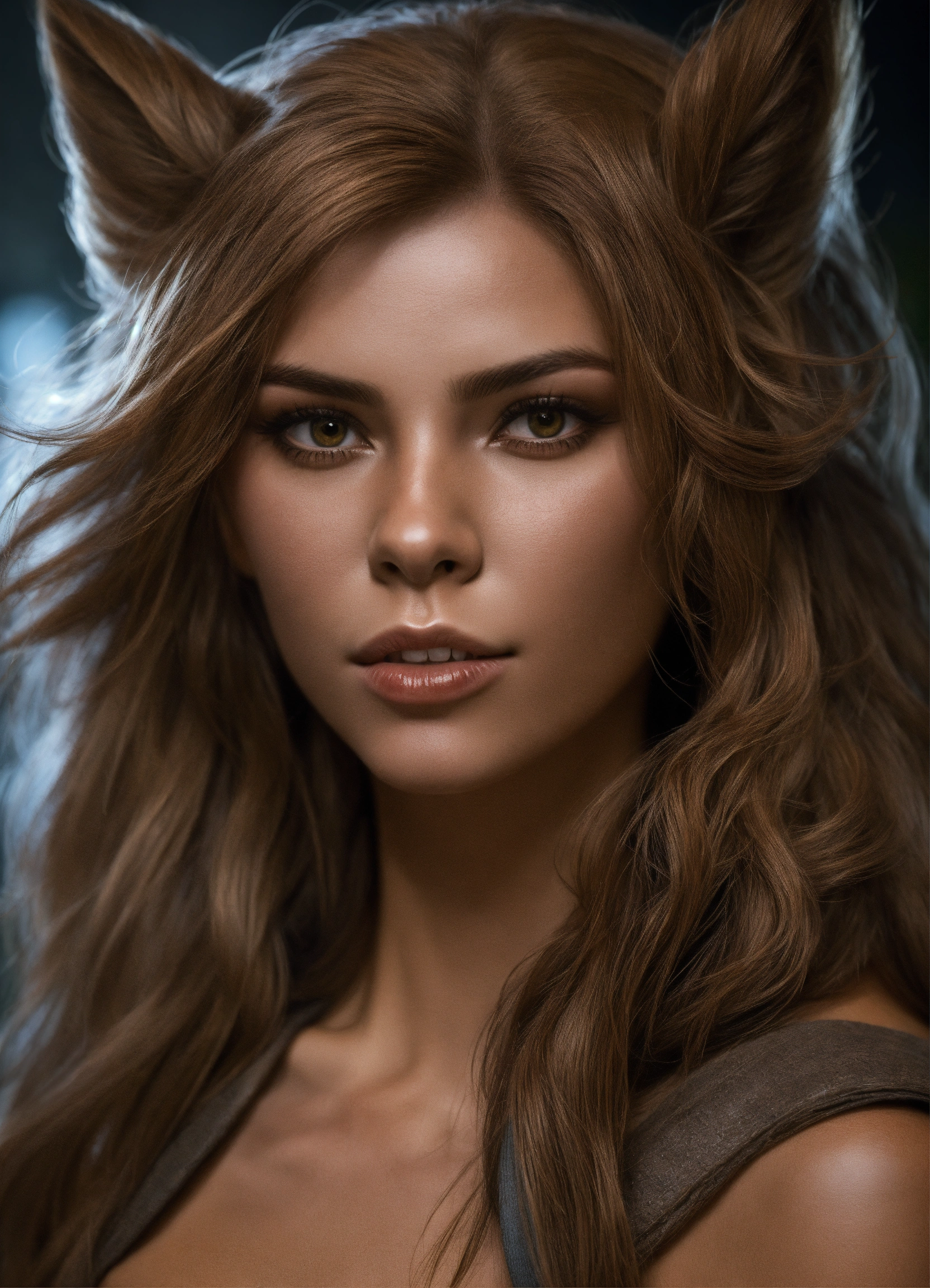 Lexica - Female lycanthrope, beautiful, bronze hair, hyper realistic