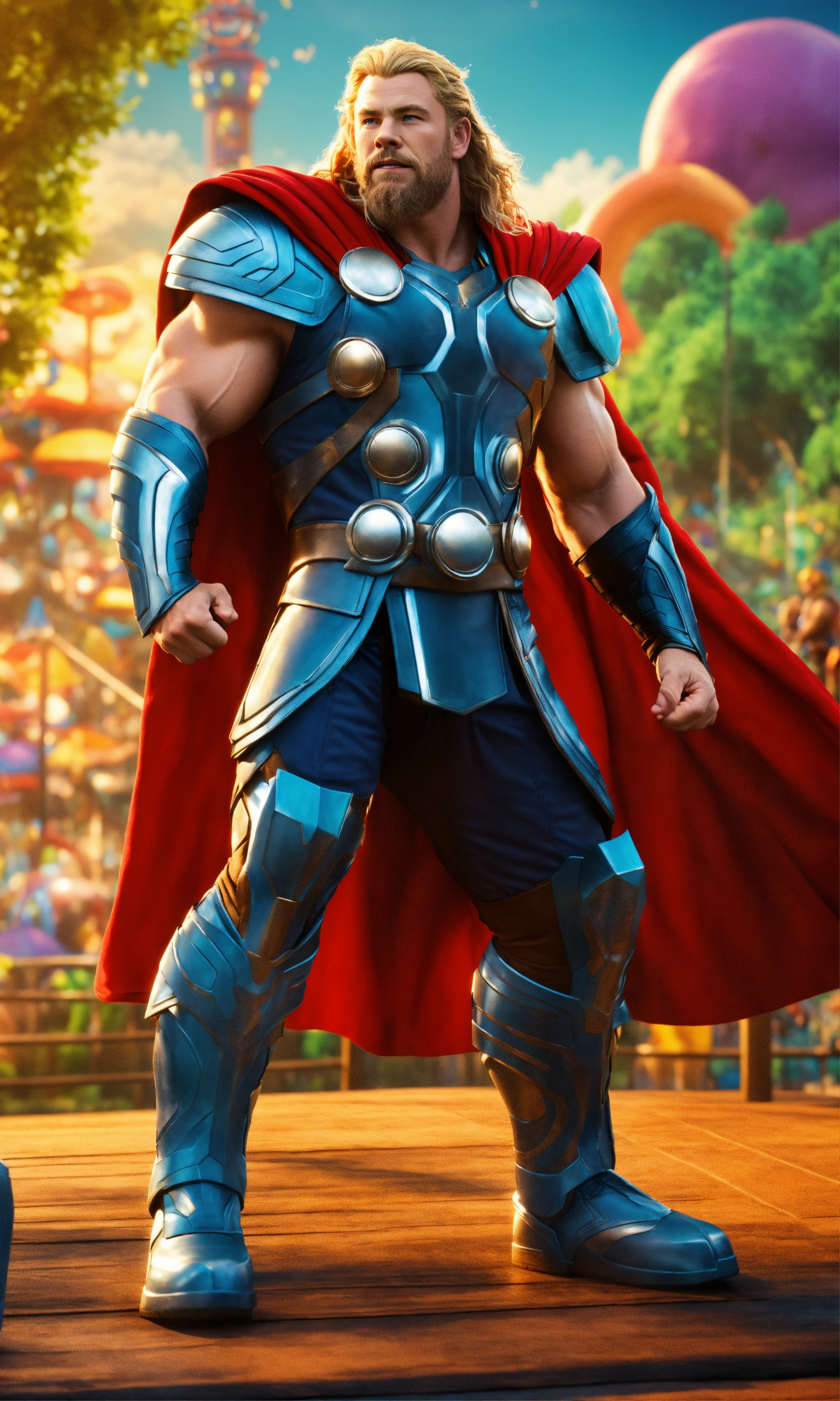 Lexica - Thor at the Amusement Park, nature background, 2D render, standing