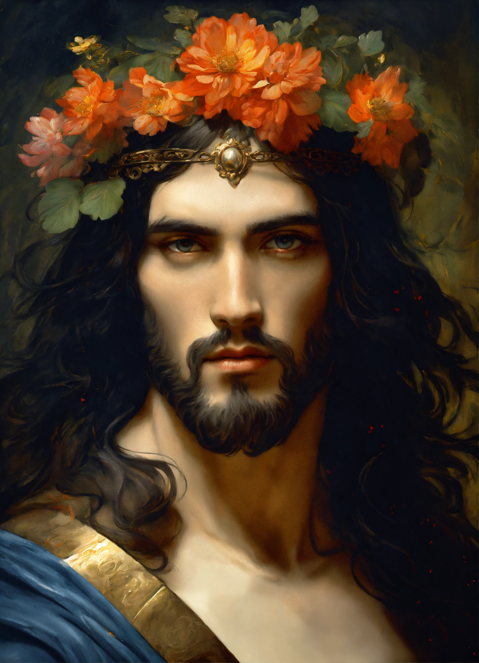 Lexica - Hades with black long hair . Renaissance Painting