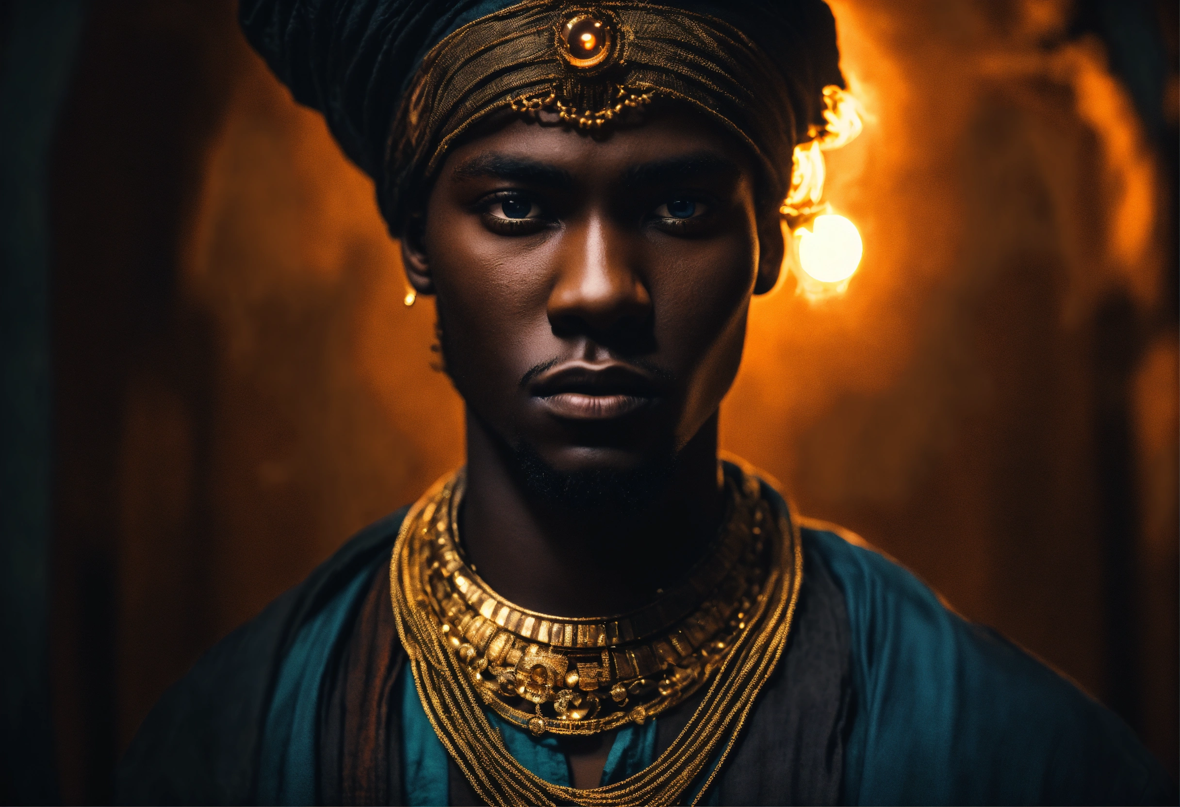 Lexica - Dramatic headshot of a young handsome African sorcerer with ...