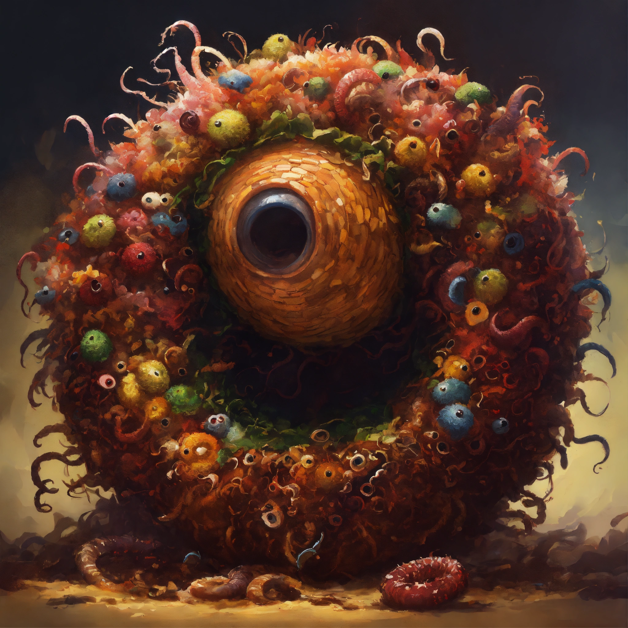 Lexica - Concept art of a top view of a worm monster made out of worms ...