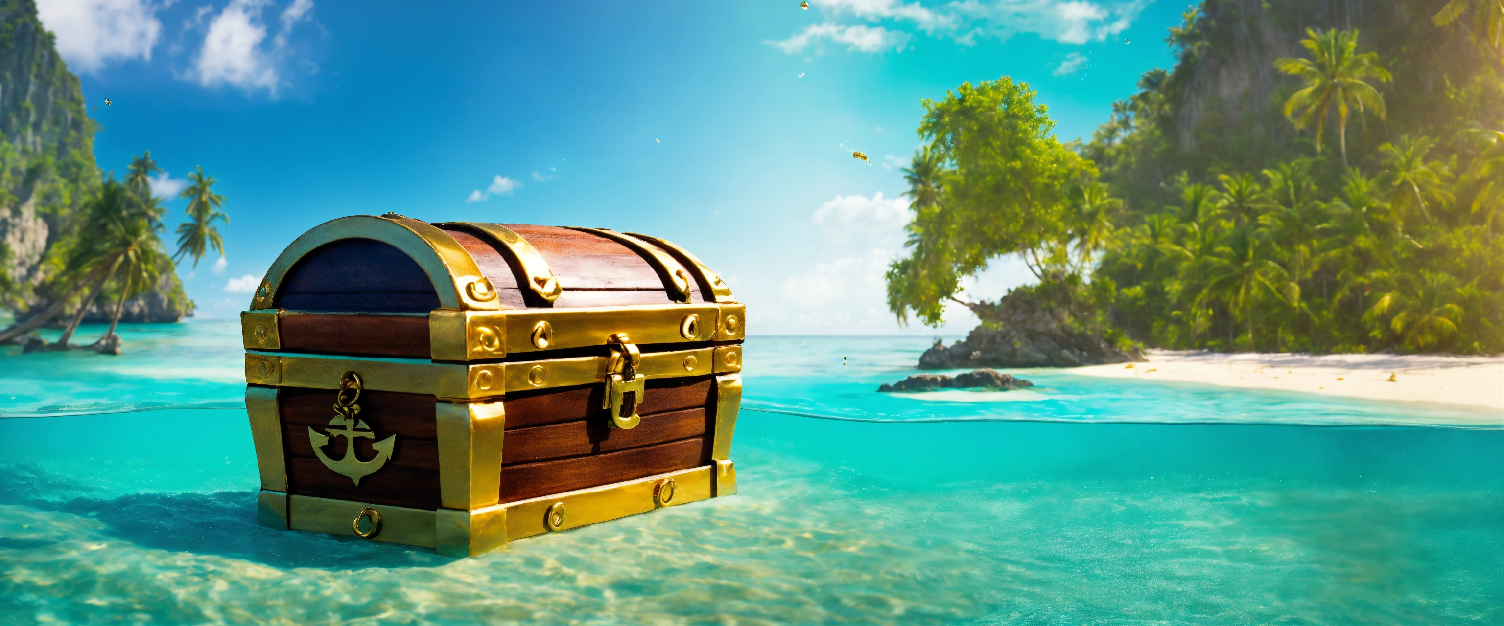 Lexica - Pirate treasure chest in a small island with turquoise water ...