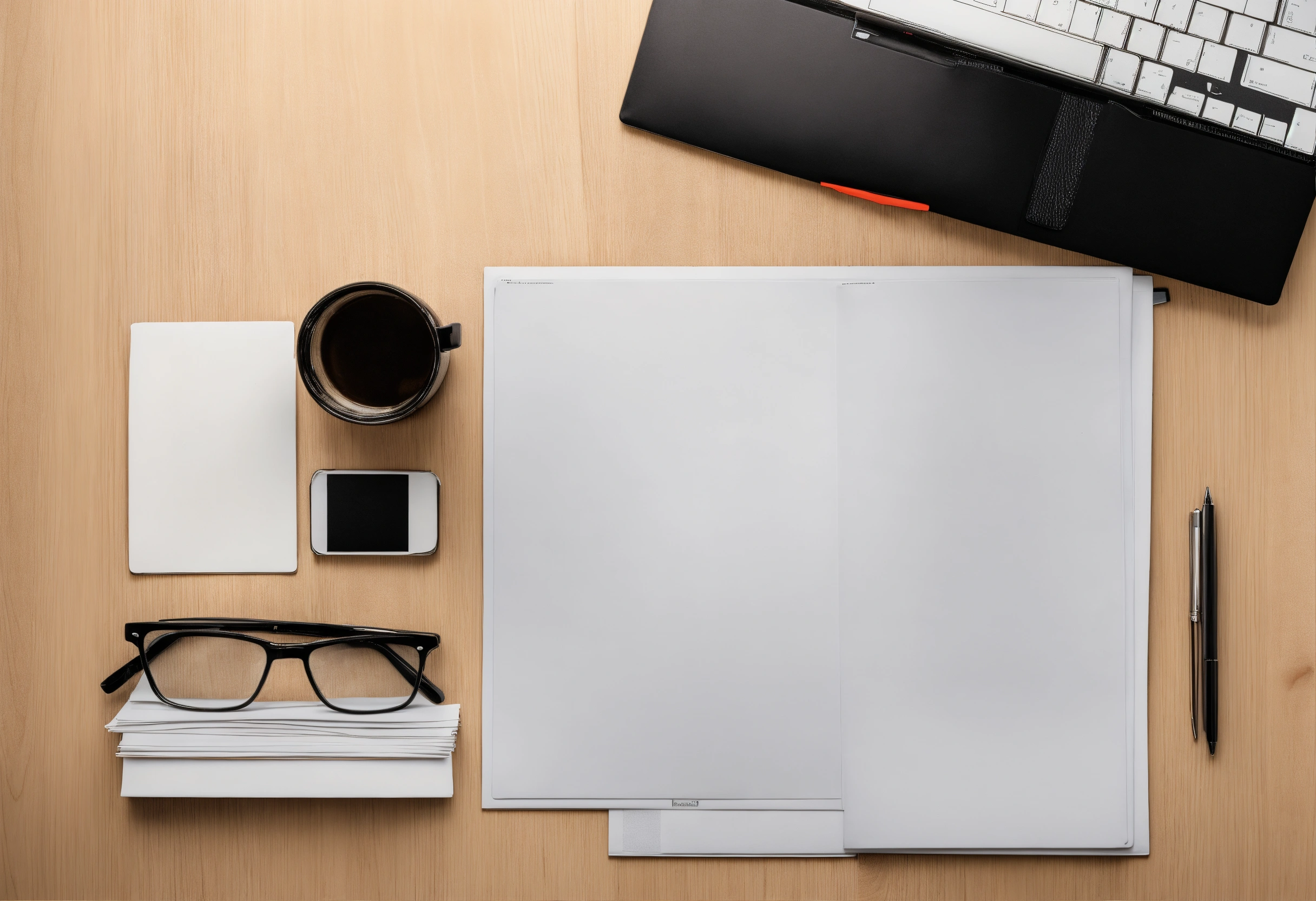 Lexica - Top view of an office desk with a folder of papers on it. The ...
