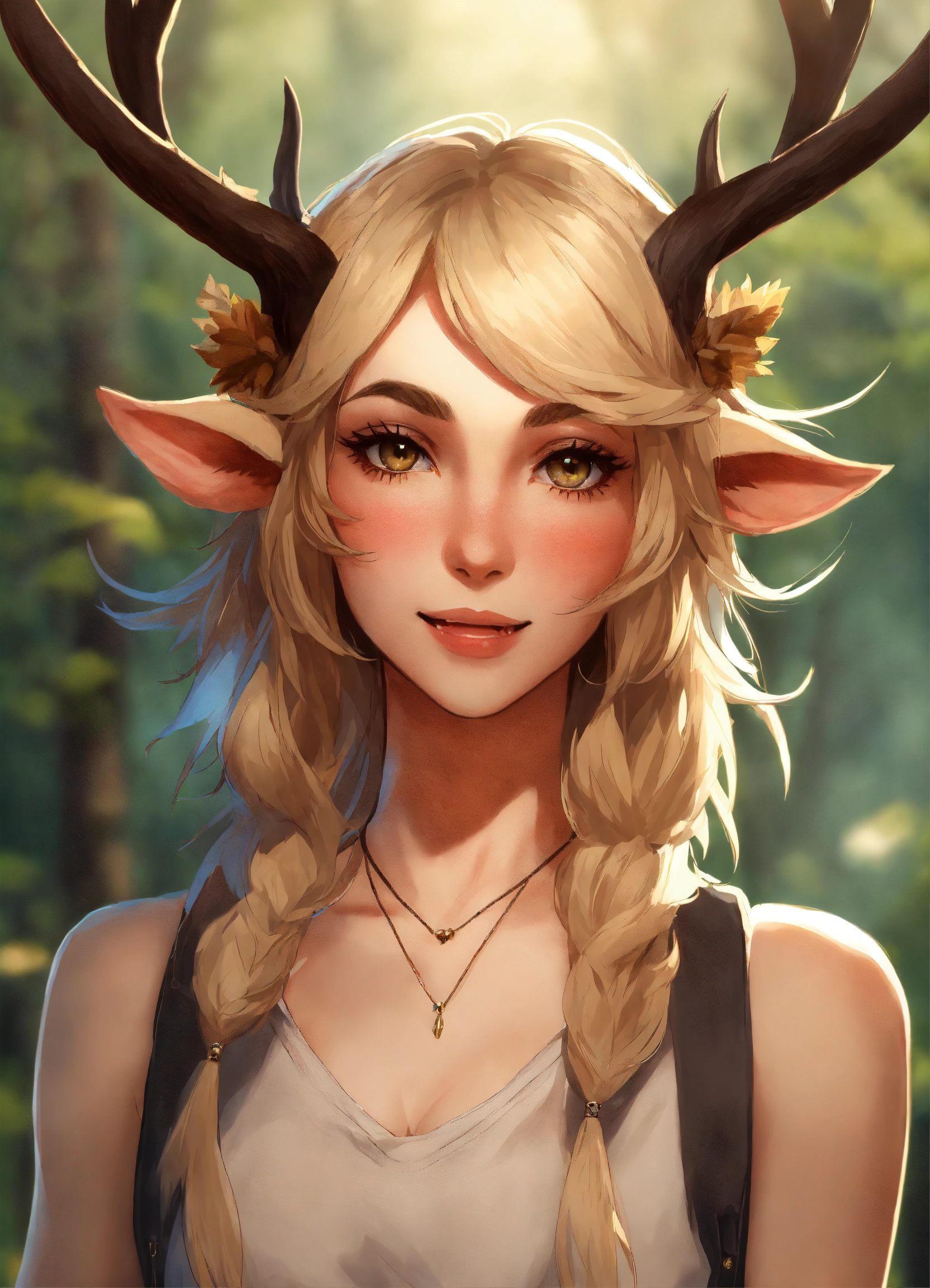 Lexica - Young adult female satyr with deer ears and black fairy eyes ...