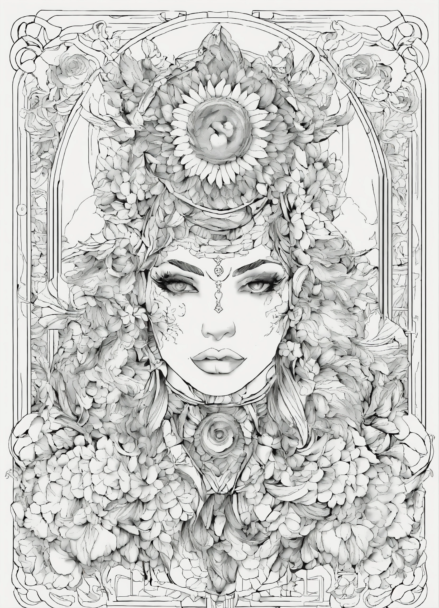 Lexica - B/w outline for tattoo art design page, full white, white ...