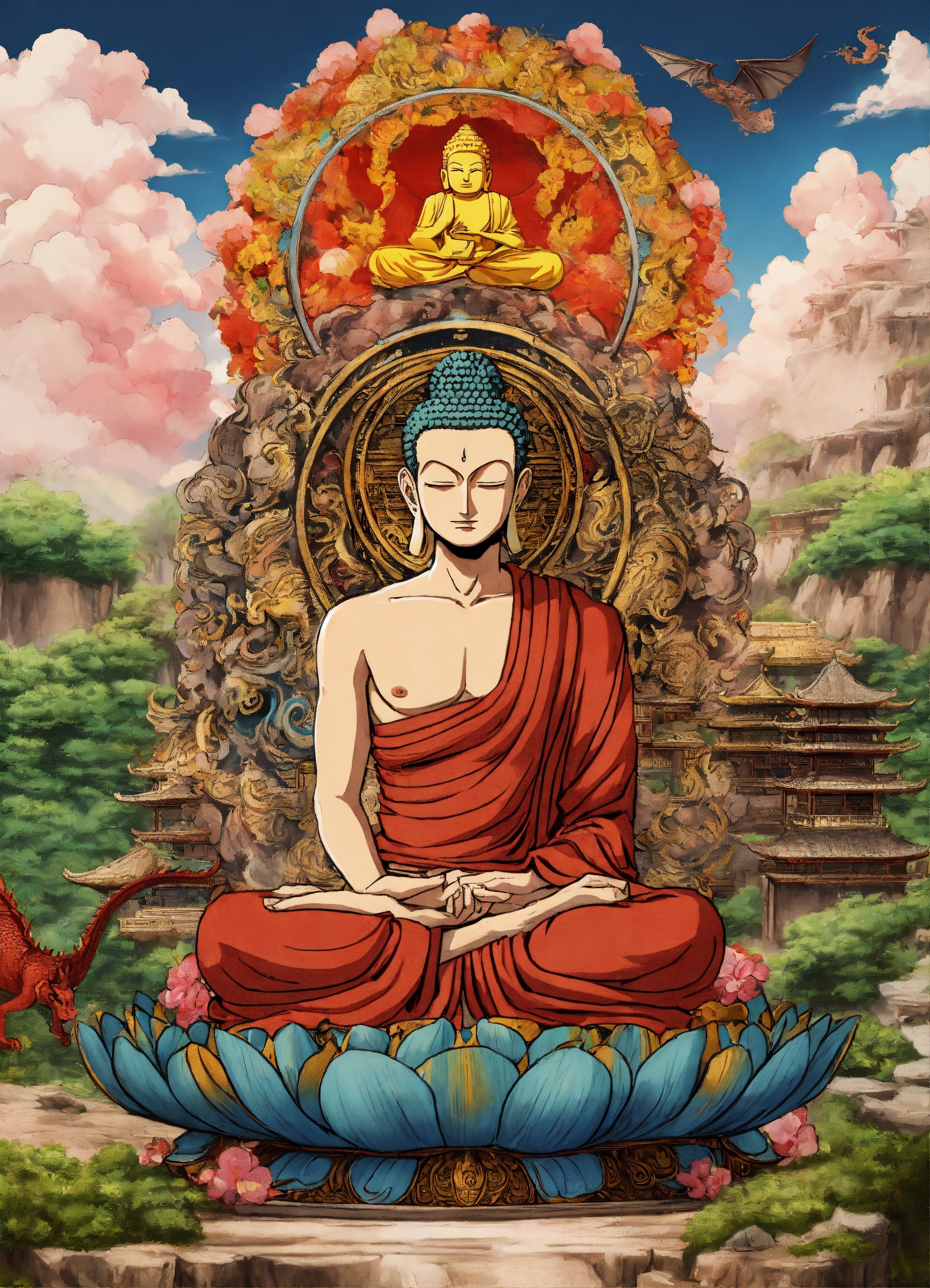 Lexica - Buddha LIKE ACE ONE PIECE WITH MANGA STYLE AND with dragon