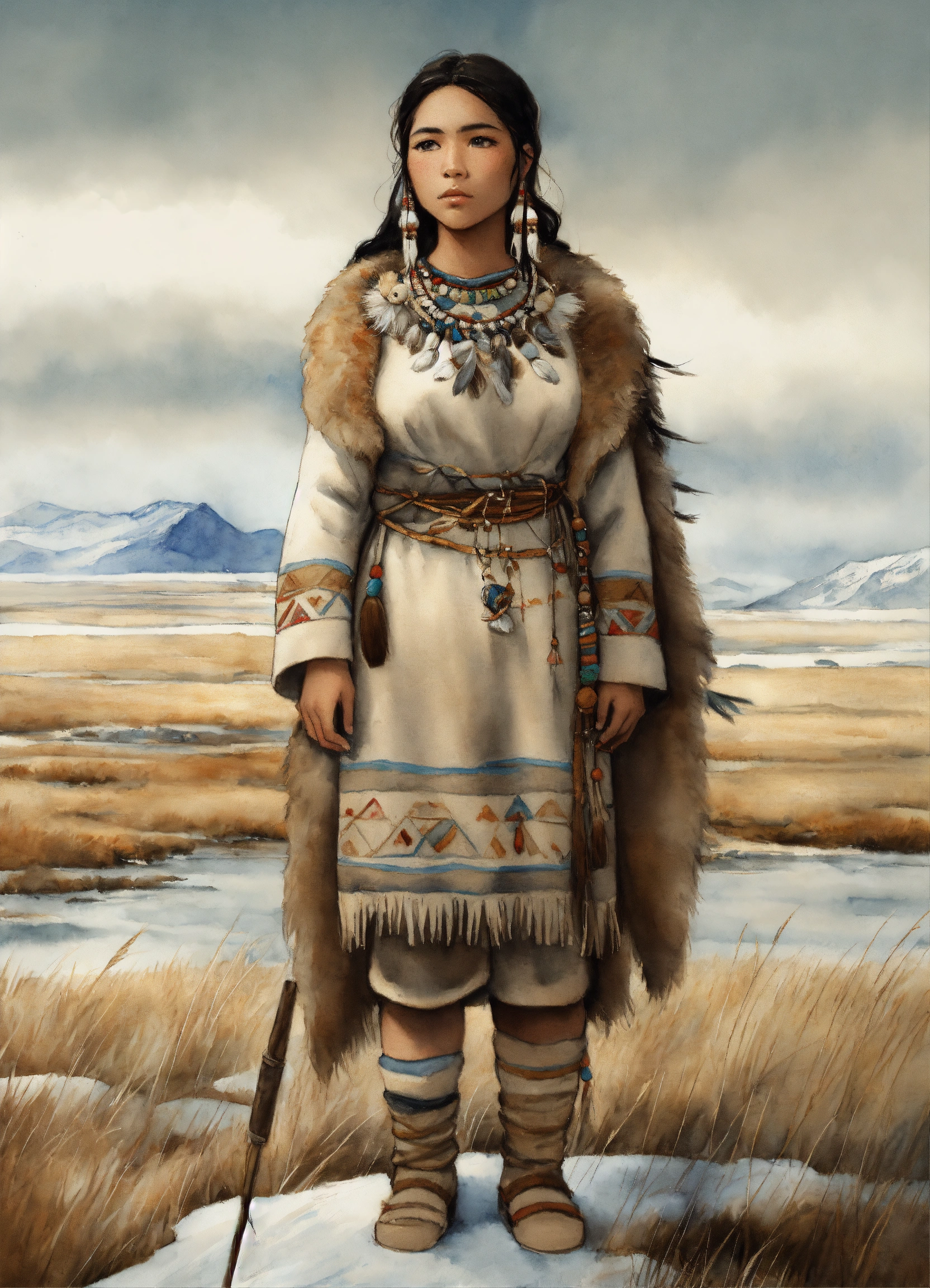 Lexica - Full body Illustration of an inuit woman, young, 18 years old ...