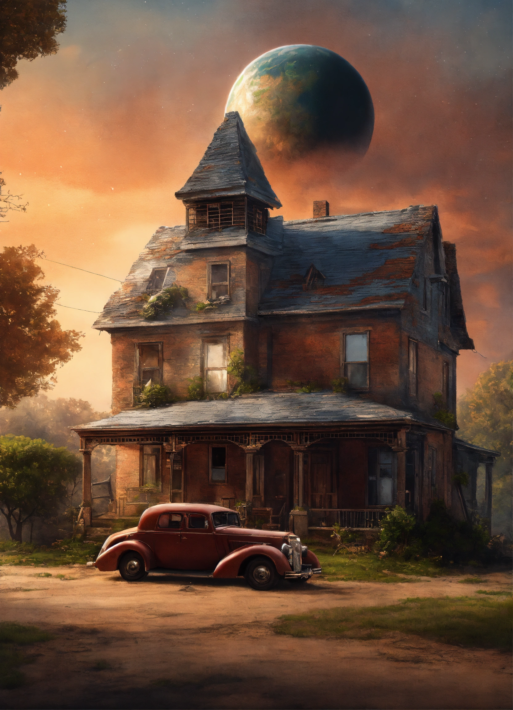 Lexica - A realistic scene, an old home from the 1930's. The background ...