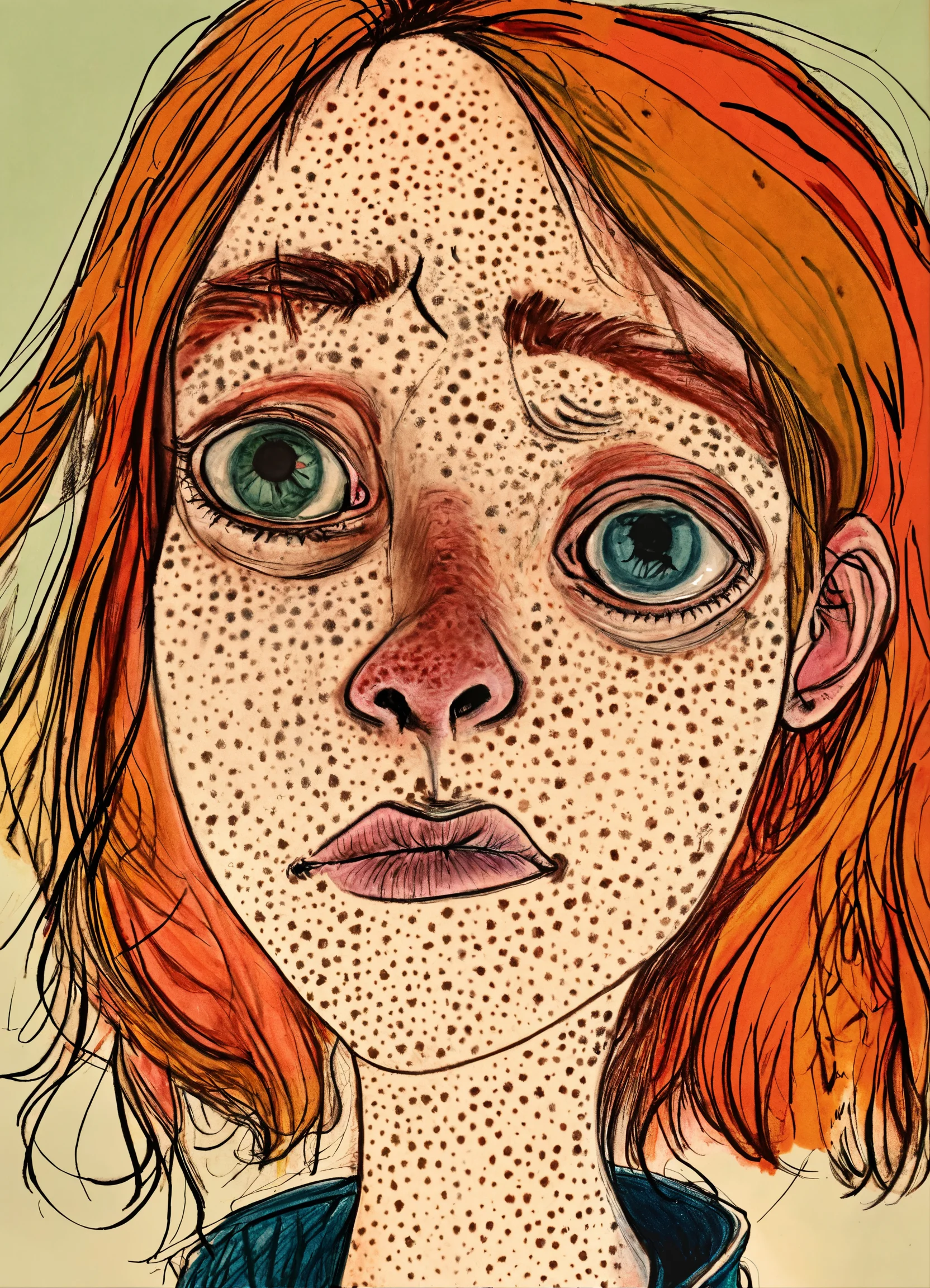 Lexica - Self portrait, drawing, cartoony, weird, freckles